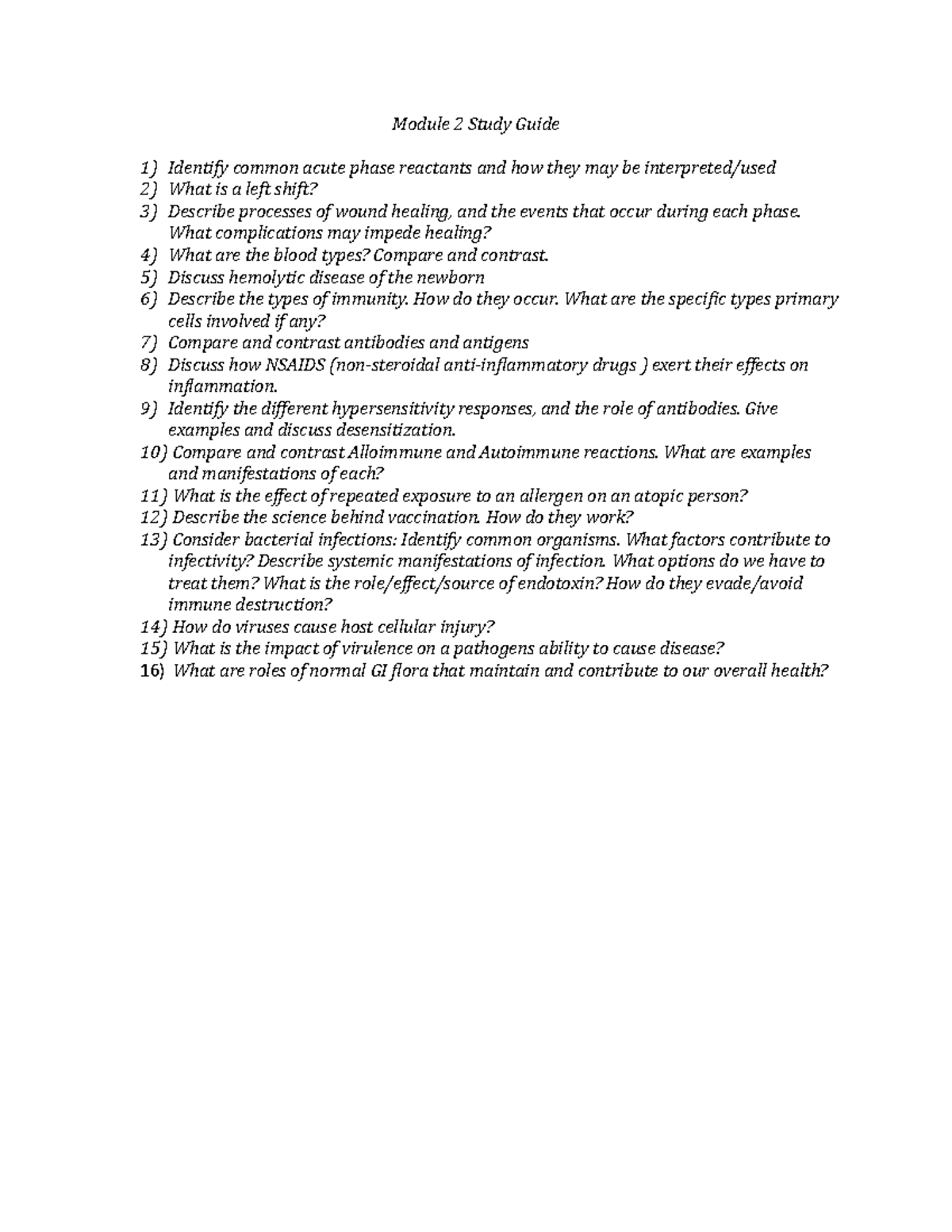 Module 2 Study Guide 2021 - Module 2 Study Guide Identify common acute phase reactants and how ...
