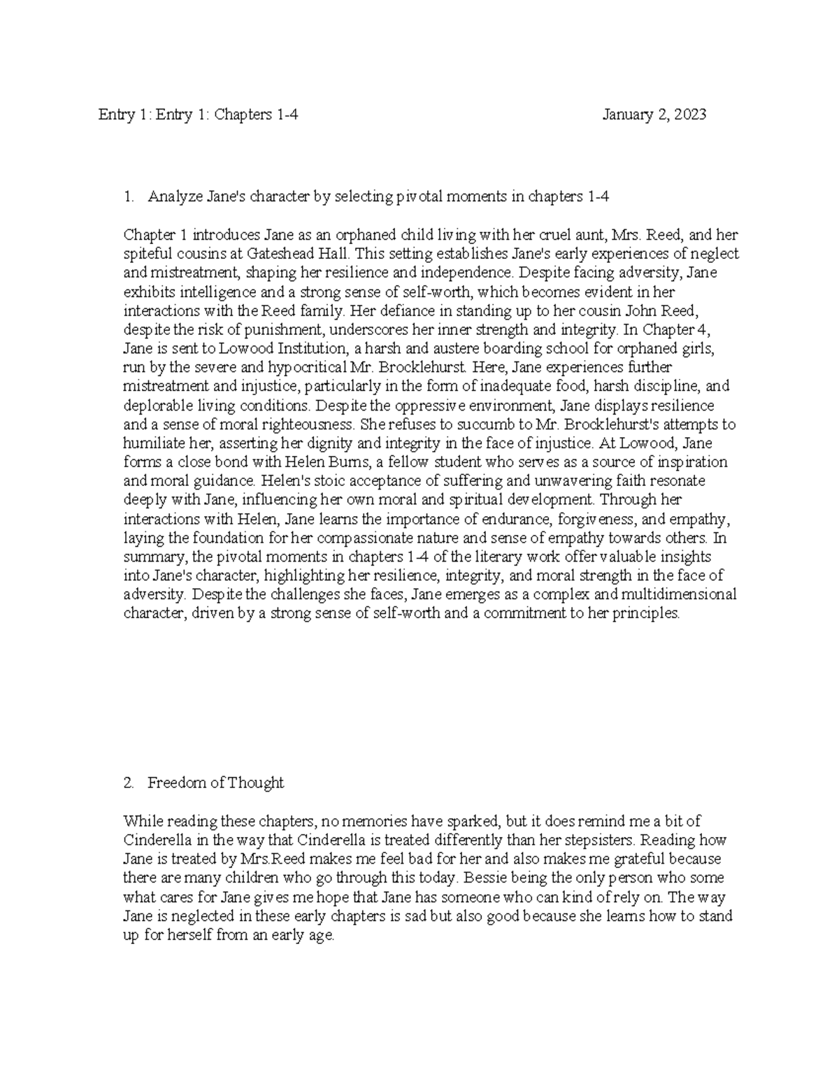 Reflection - Entry 1: Entry 1: Chapters 1-4 January 2, 2023 1. Analyze ...