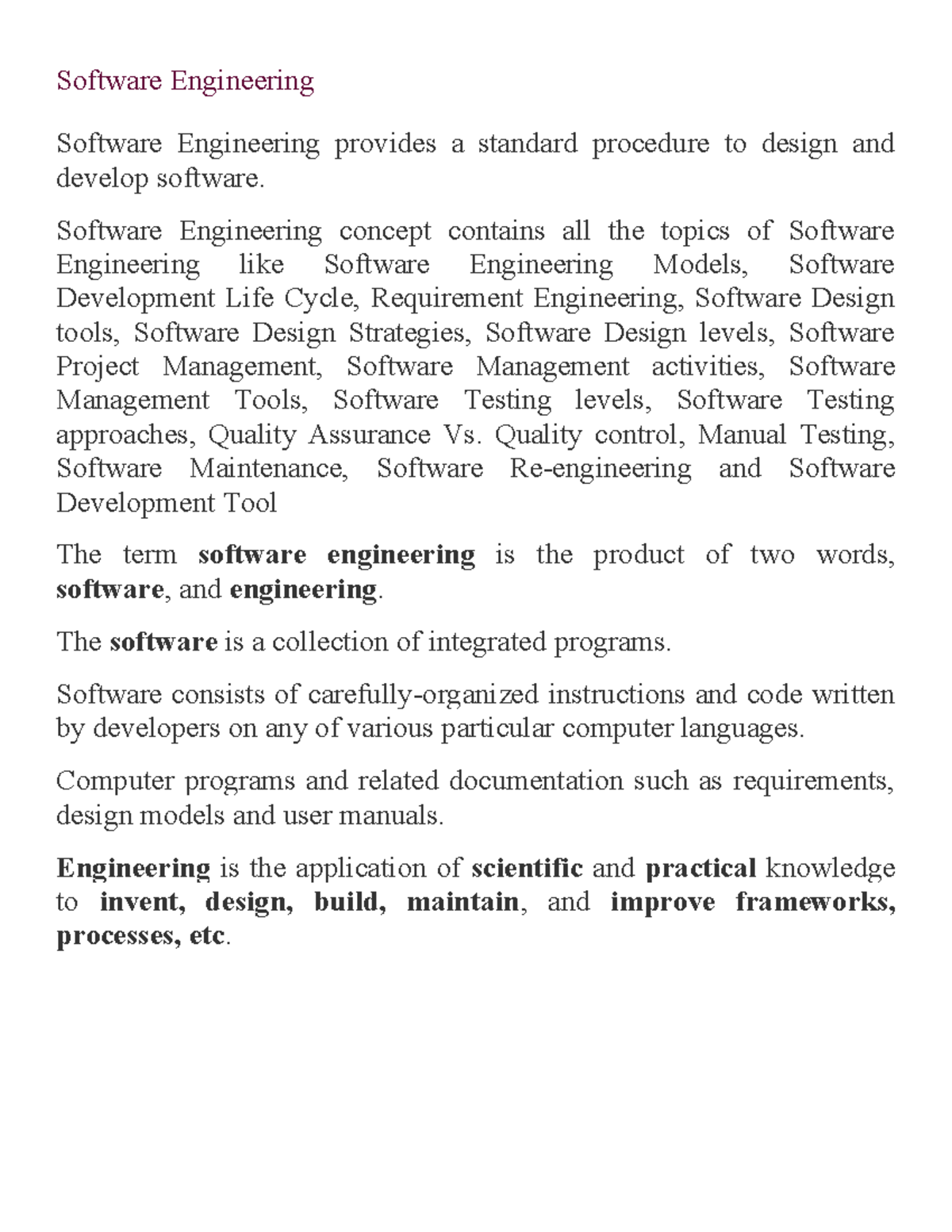 SE notes - Software Engineering Software Engineering provides a ...