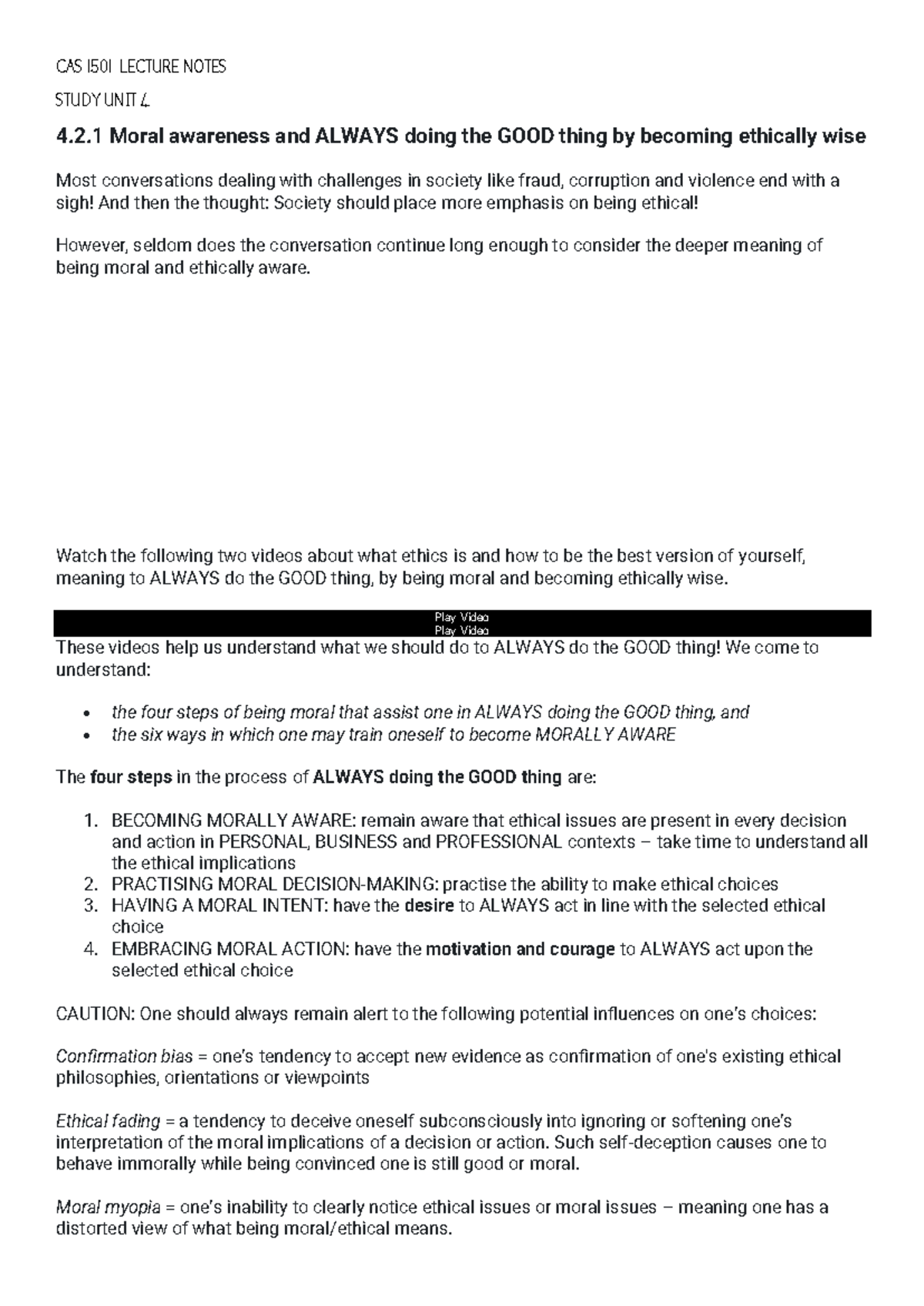 UNIT 4 - Notes from the Lecturer - CAS 1501 LECTURE NOTES STUDY UNIT 4 ...