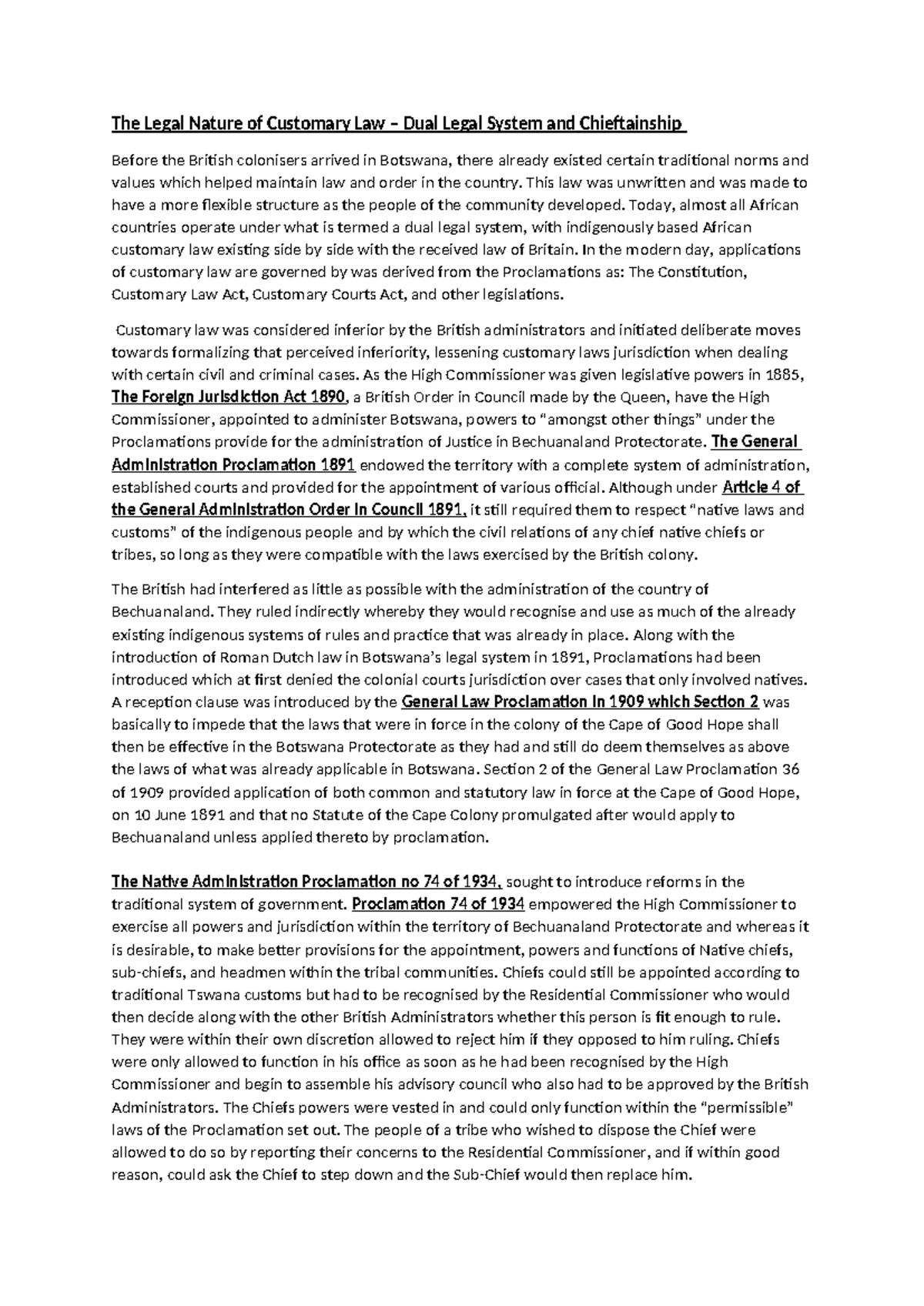 The Legal Nature of Customary Law – Dual Legal System and Chieftainship ...