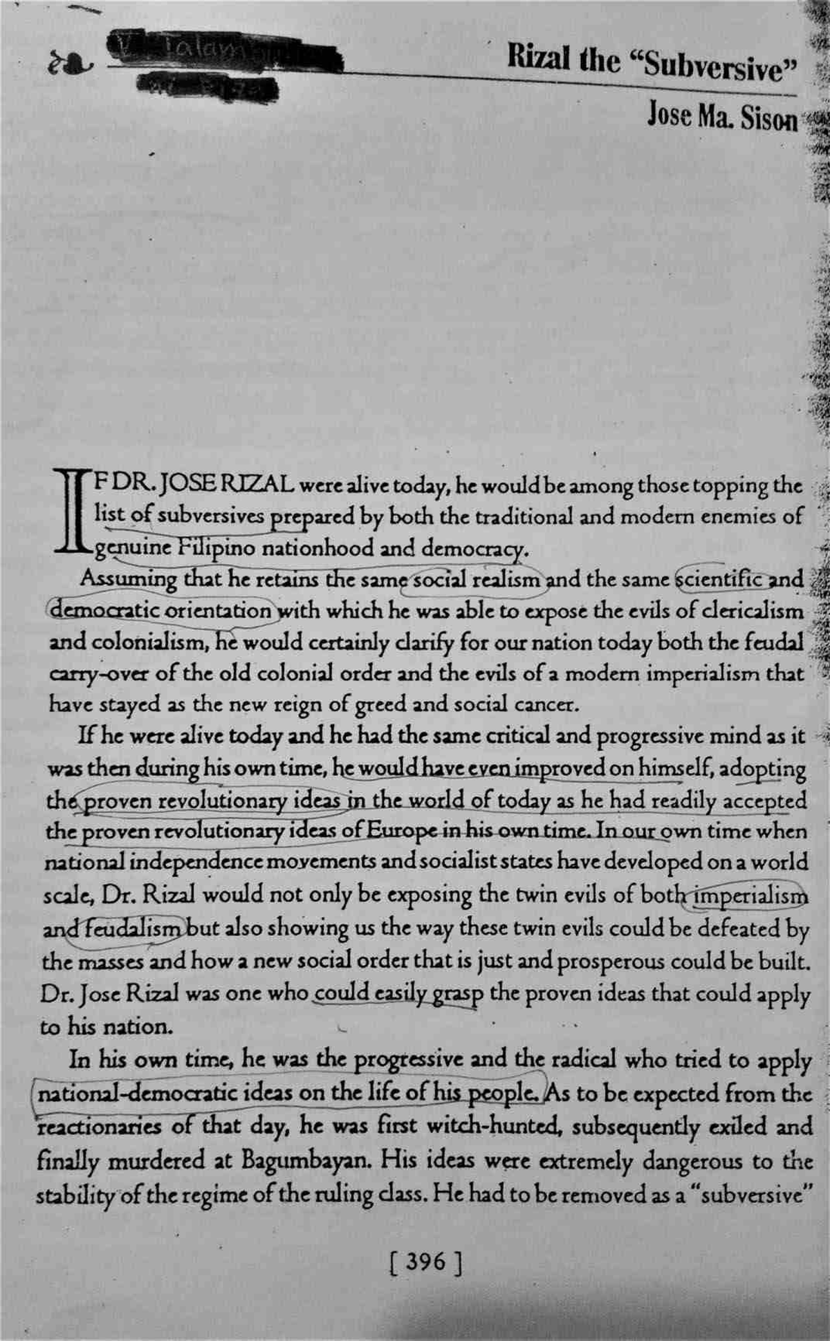 Sison, Jose Ma. Rizal the Subversive - Copy - Life and Works of Rizal ...