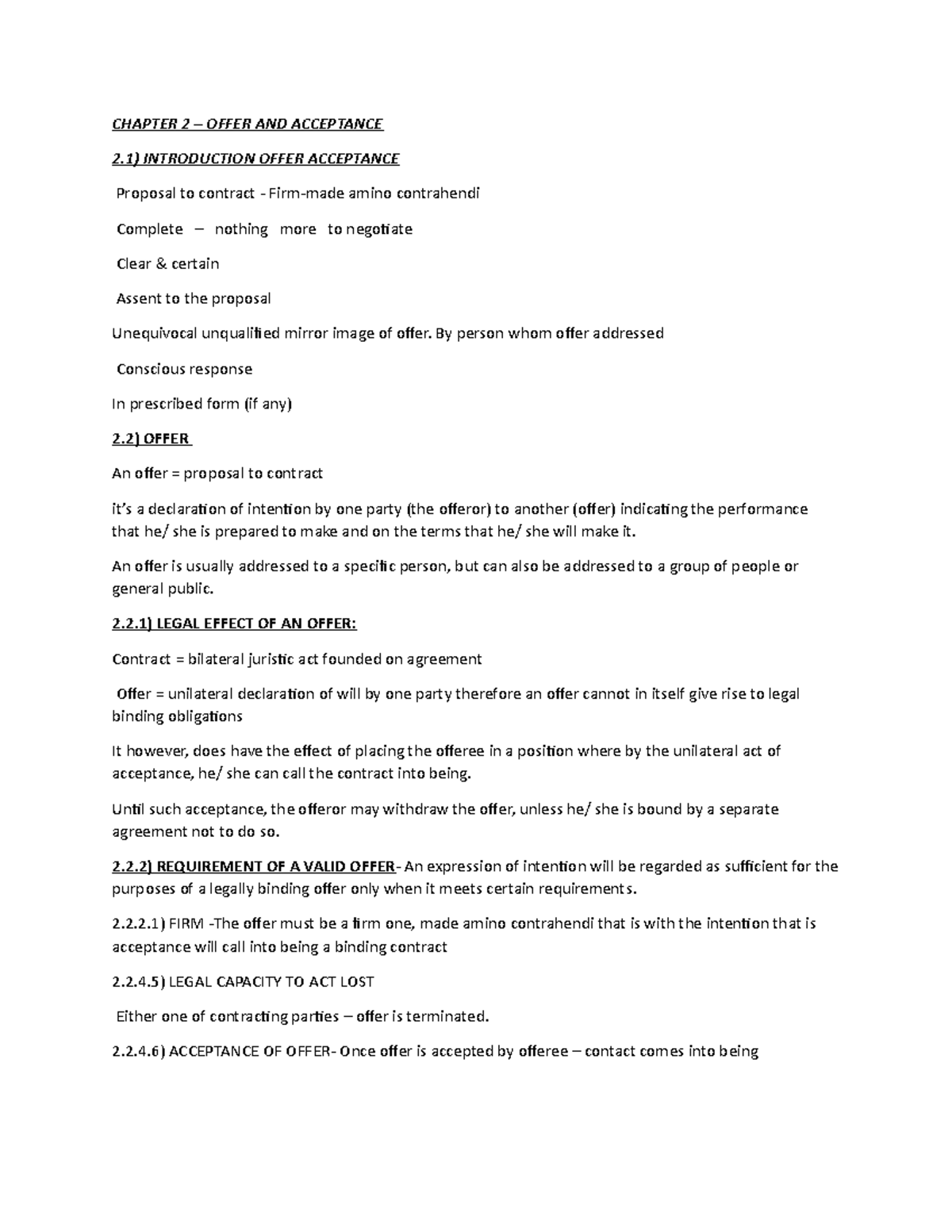 Law of Contract offer and acceptance - CHAPTER 2 – OFFER AND ACCEPTANCE ...