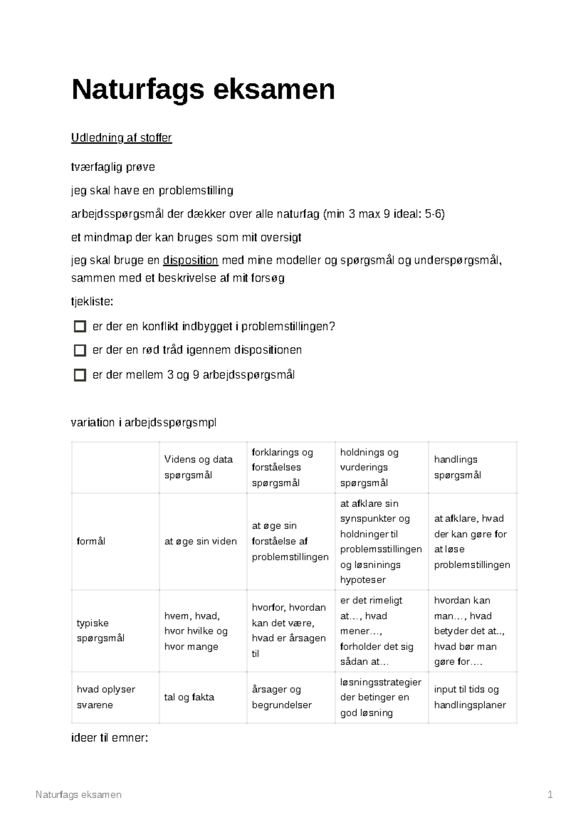 Naturfagseksamen - Naturfags eksamen 1 Naturfags eksamen Udledning af ...