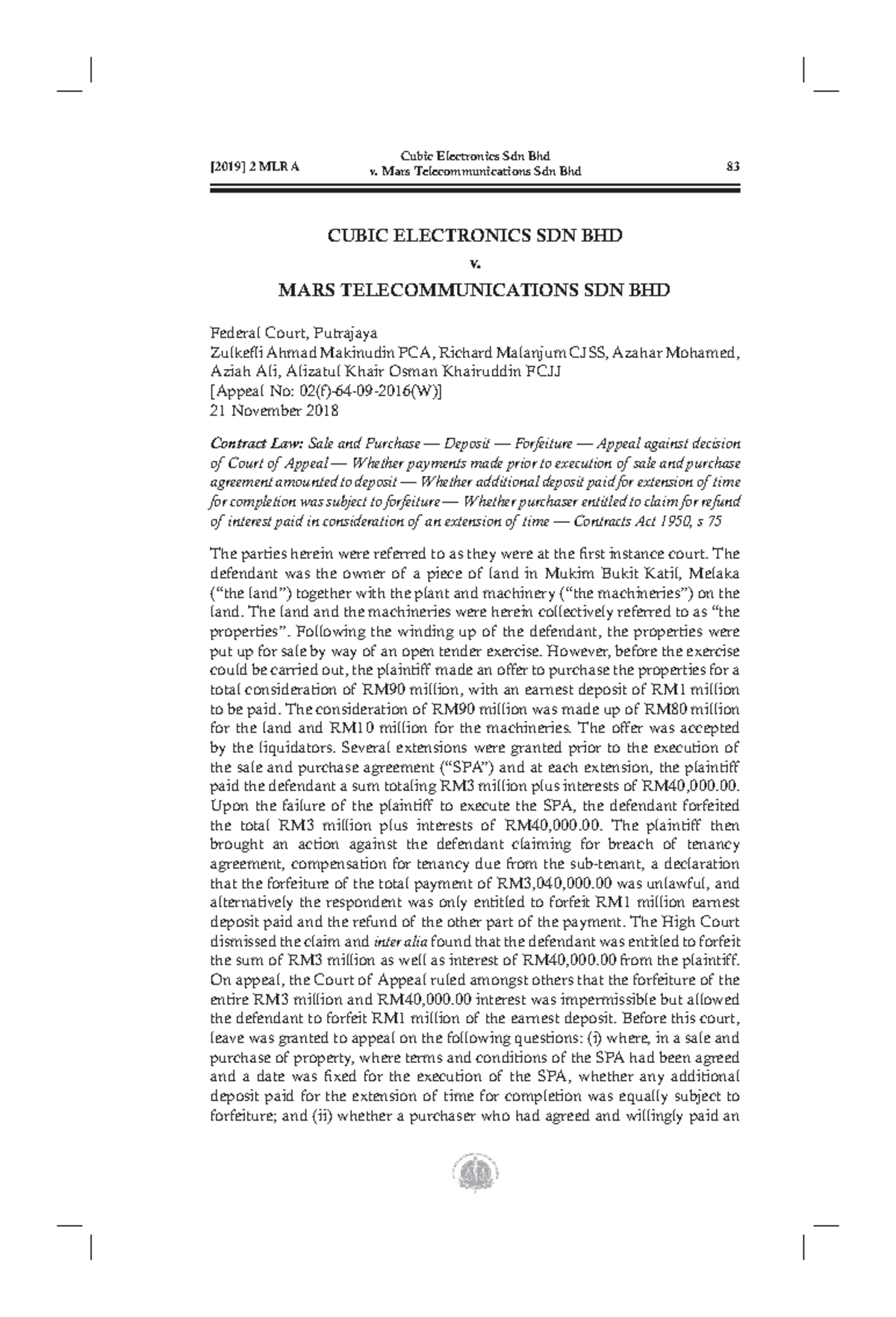 Cubic Electronics SDN BHD v. MARS Telecommunications SDN BHD - [2019] 2 ...