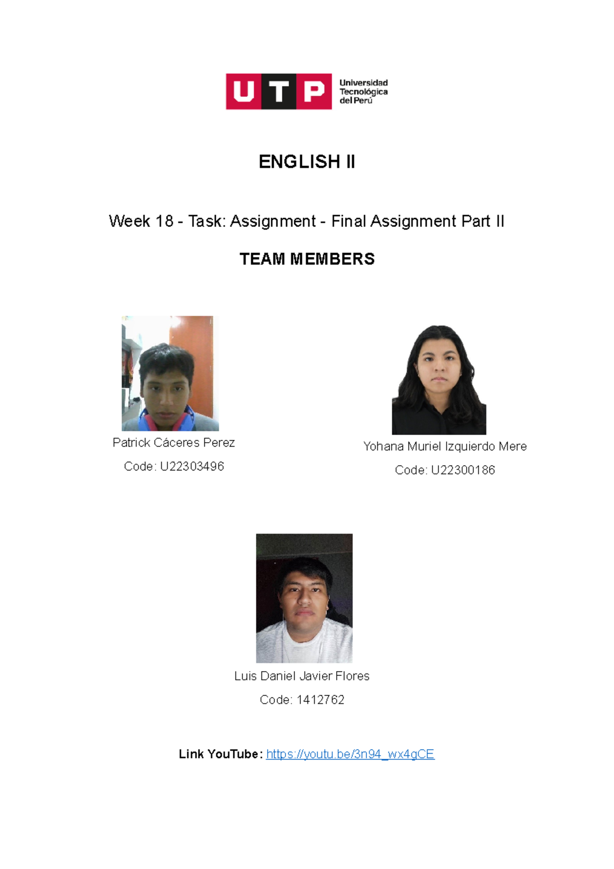 Week 18 - Final Assignment Part II - ENGLISH II Week 18 - Task: Assignment - Final Assignment ...