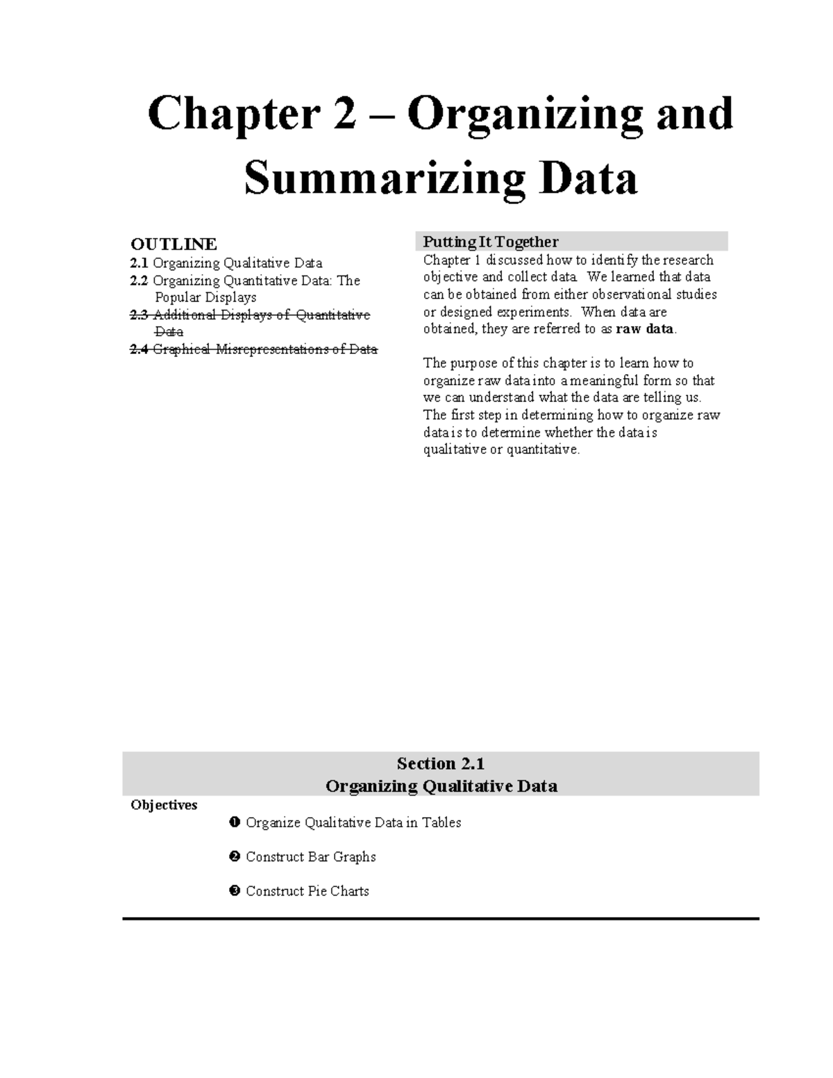 Chapter 2 (Intro and 2.1) GLN - Chapter 2 – Organizing and Summarizing Data OUTLINE 2 Organizing ...