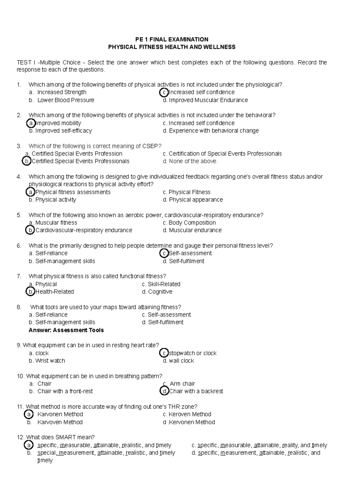 PE 1 Final EXAM Reviewer - PE 1 FINAL EXAMINATION PHYSICAL FITNESS ...