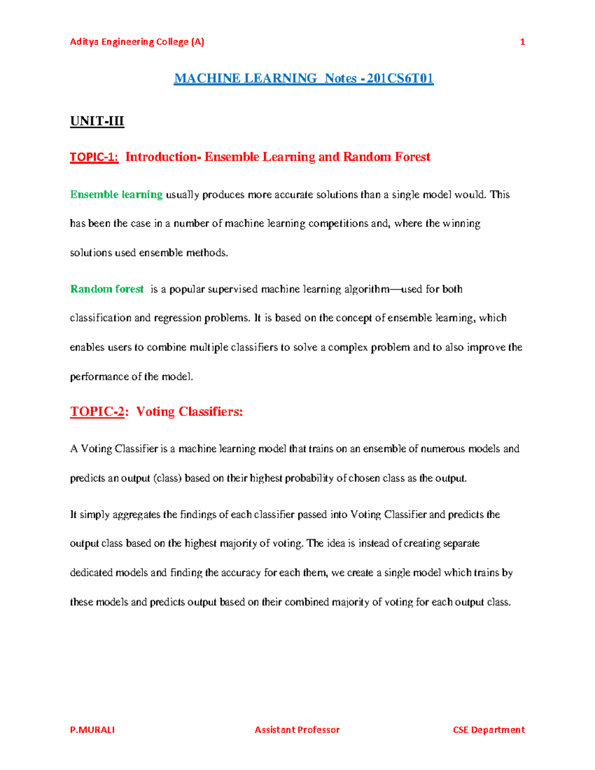 ML UNIT-III Notes - Machine learning - MACHINE LEARNING Notes - 201CS6T ...