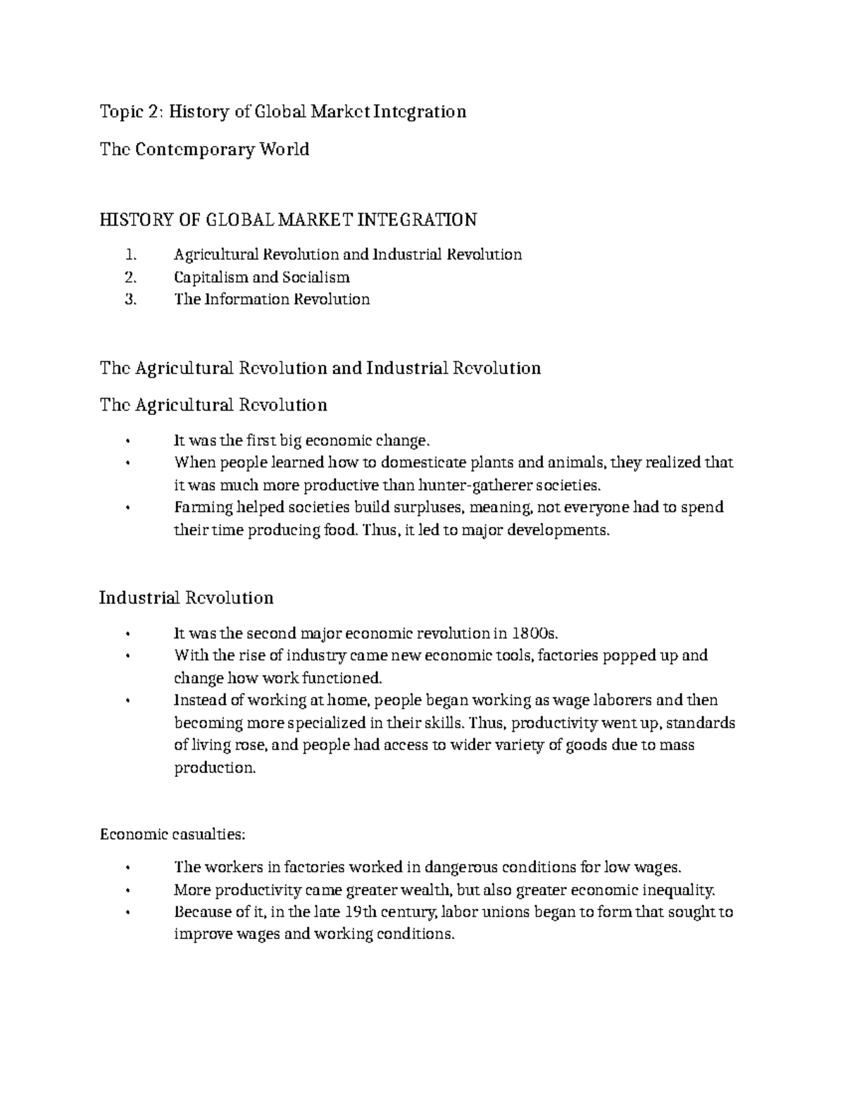 Market Integration - Topic 2: History of Global Market Integration The ...