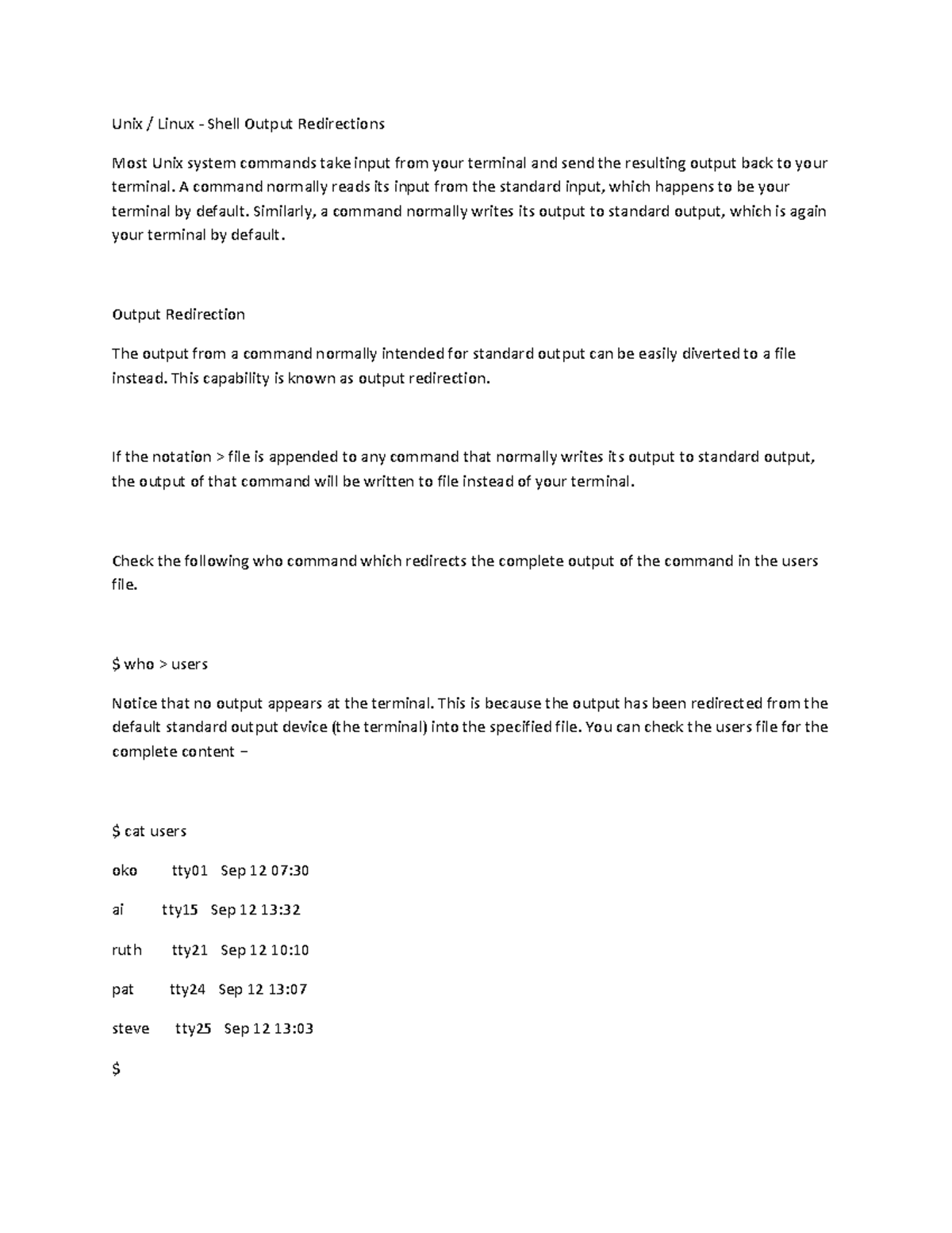 Alevel Unix 15april 20 AKM Unix Linux Shell Output Redirections alevel-unix-15april-20-akm-unix-linux-shell-output-redirections