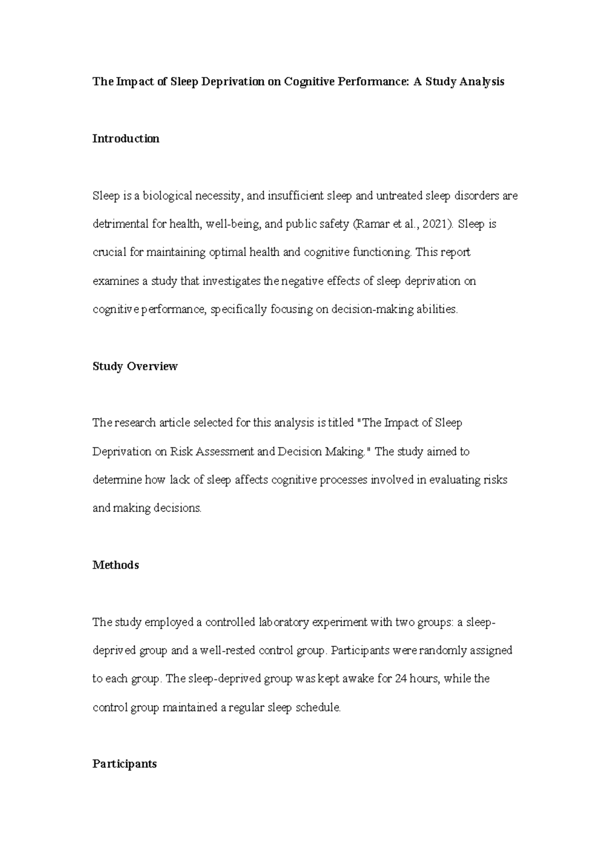 Written Assignment Unit 2 - The Impact of Sleep Deprivation on ...