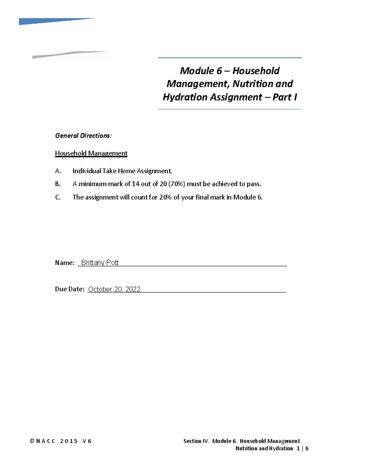 Module 6 Assignment N A C C 2 0 1 5 V 6 Section IV Module 6