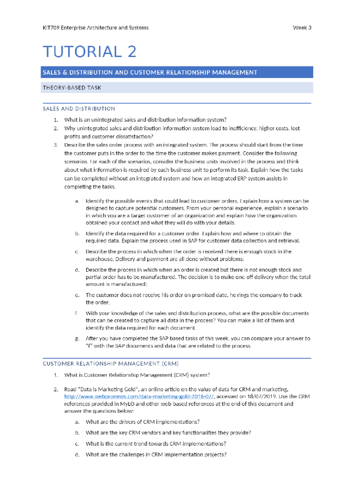 Tutorial 02 - KIT709 Enterprise Architecture and Systems - K7I - UTAS ...