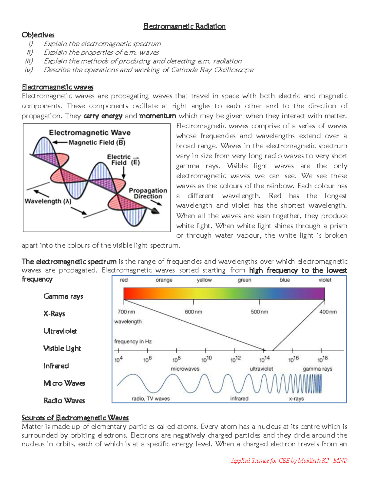 Applied science 9 - Electromagnetic Radiation Objectives i) Explain the ...