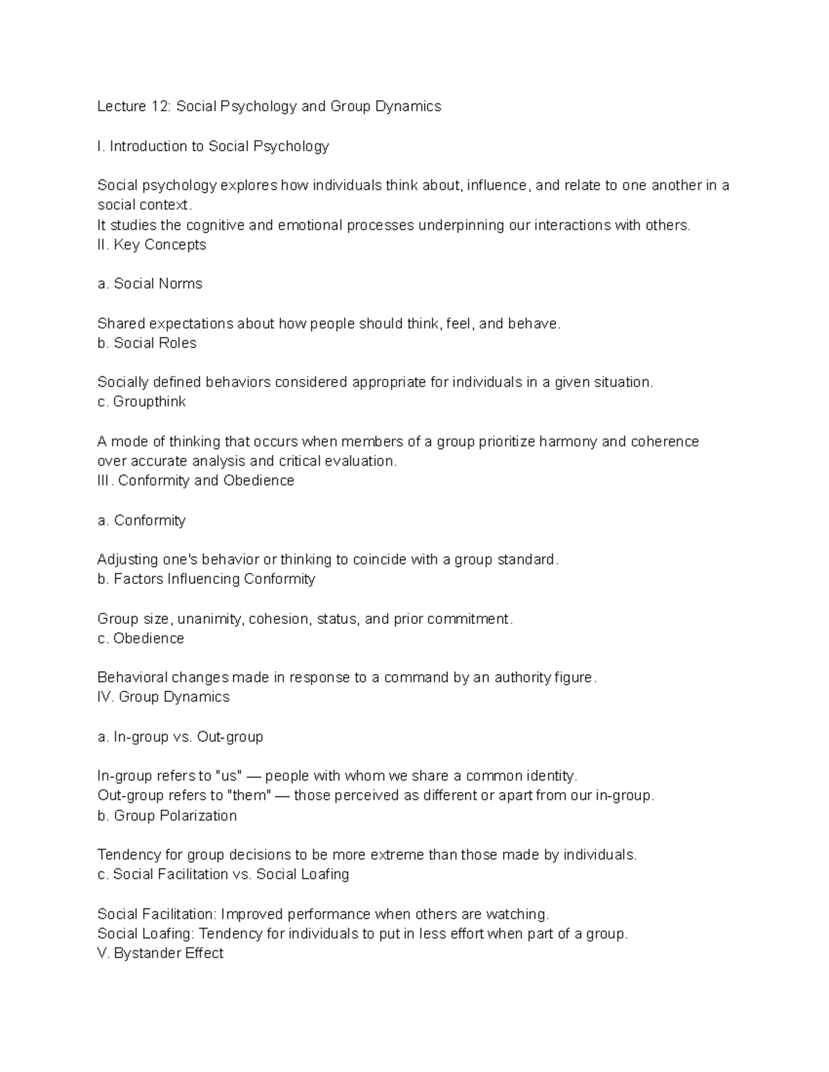 Social Psych - Lecture 12: Social Psychology and Group Dynamics I ...