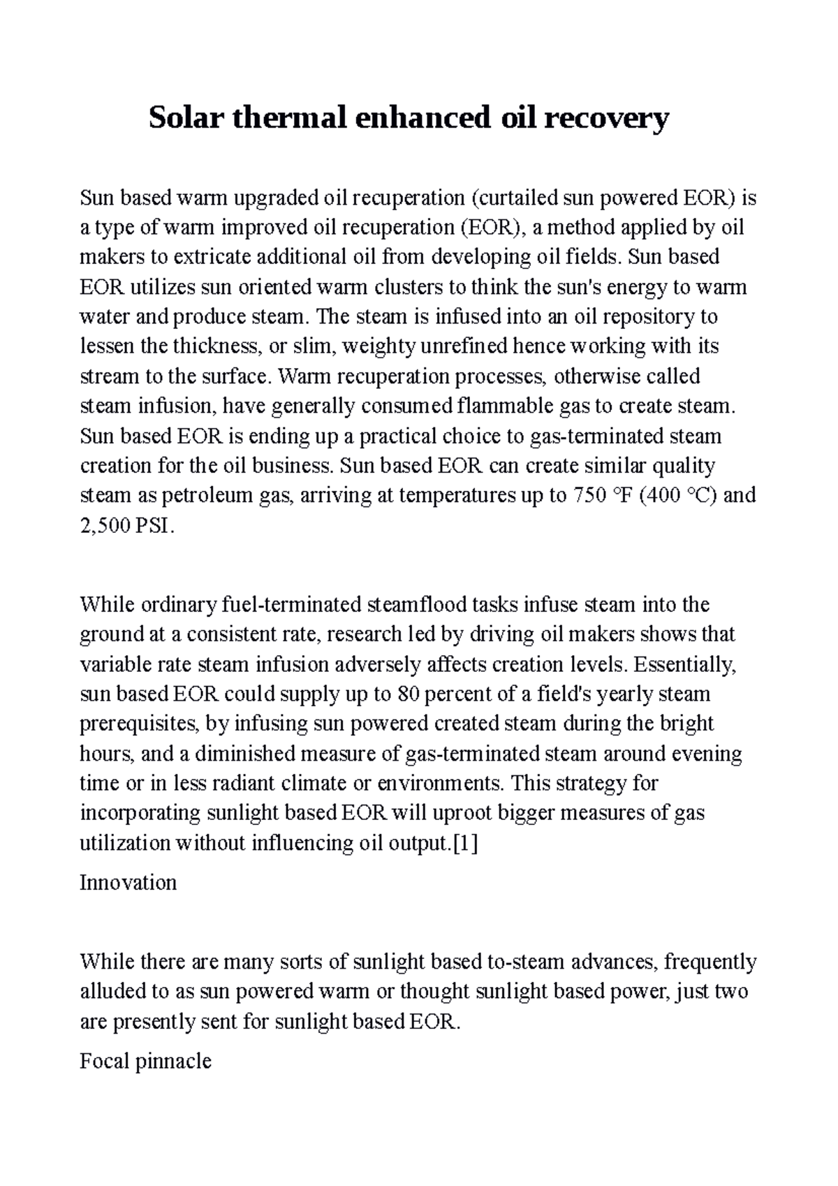 Solar thermal enhanced oil recovery - Sun based EOR utilizes sun ...