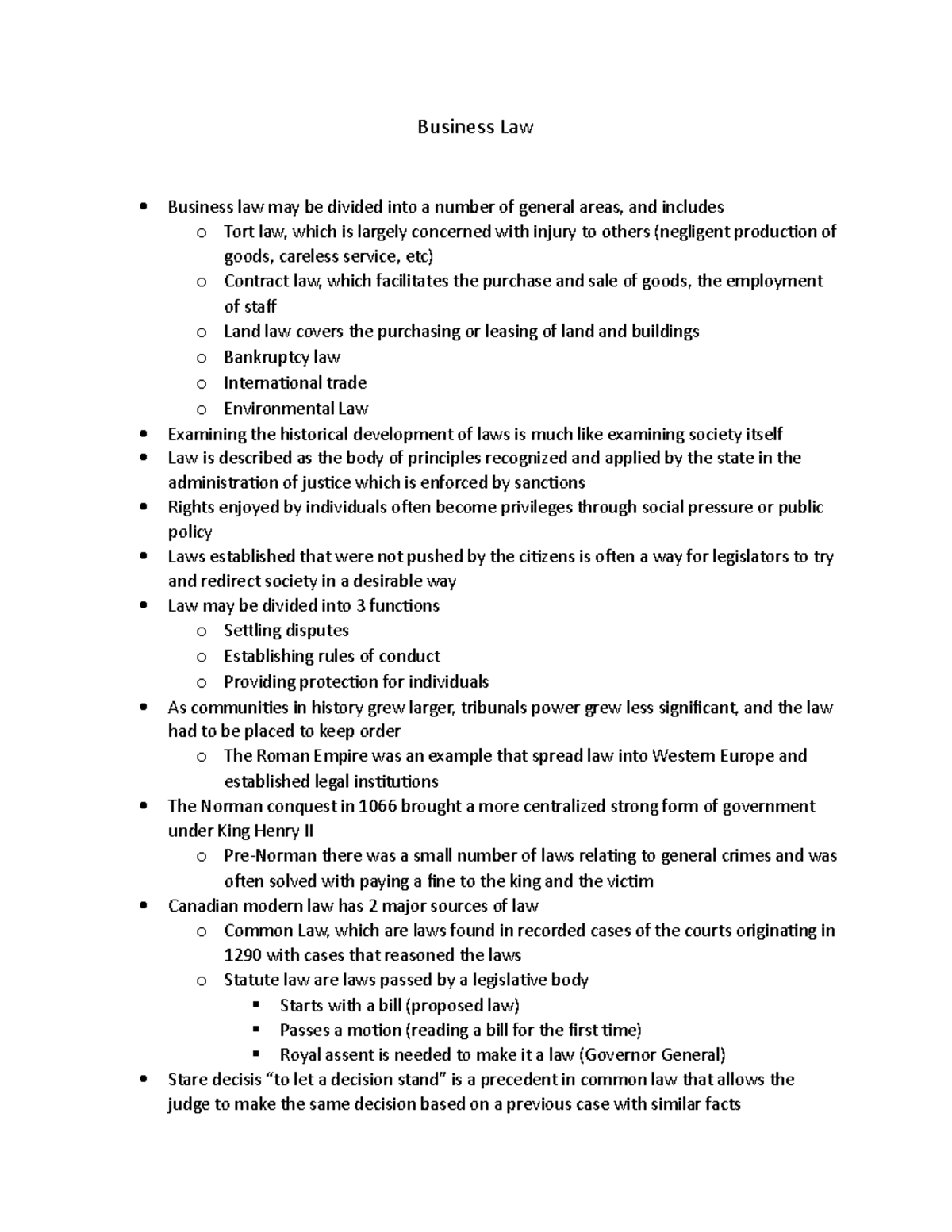 Business Law - Summary Elements of Law: Part One - Business Law ...