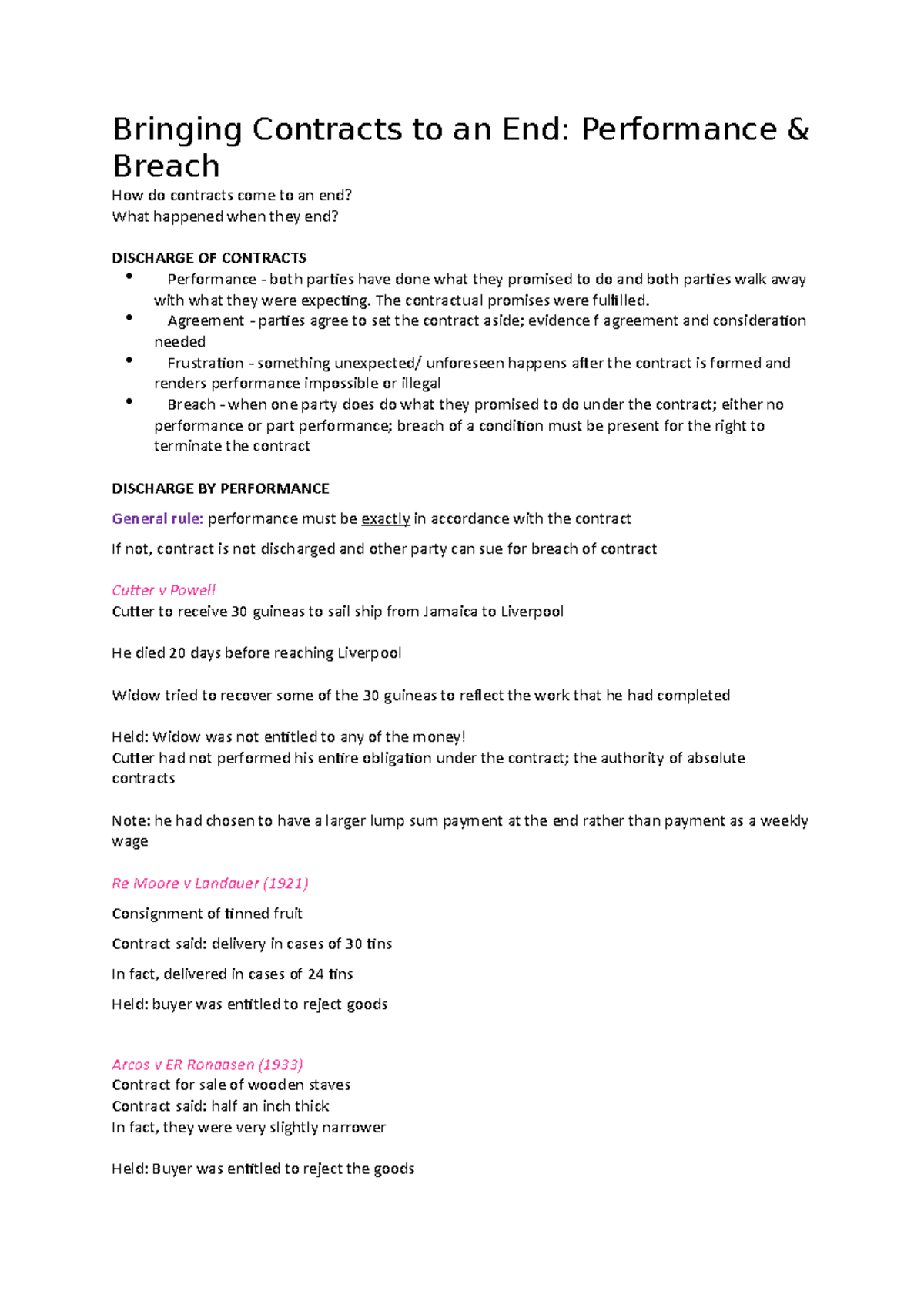 Bringing Contracts to an End - Performance & Breach Lecture 14 - Bringing Contracts to an End ...