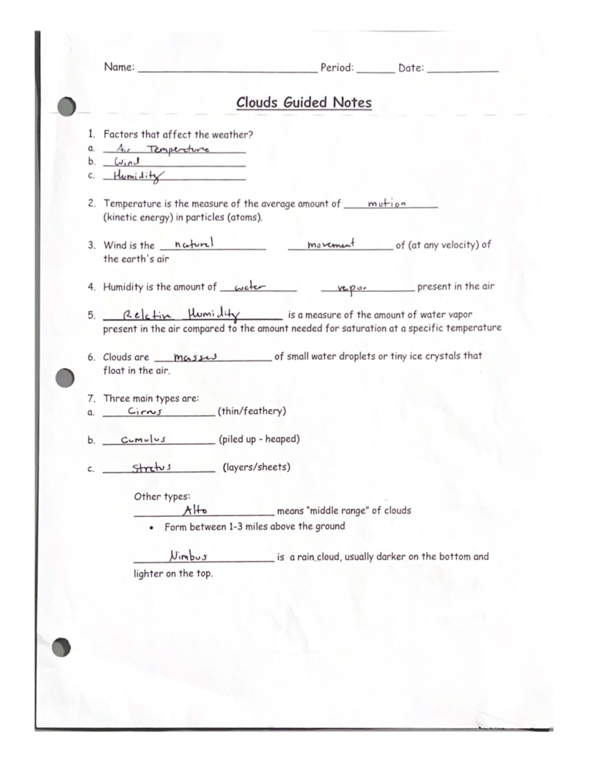 Clouds Guided Notes - Studocu