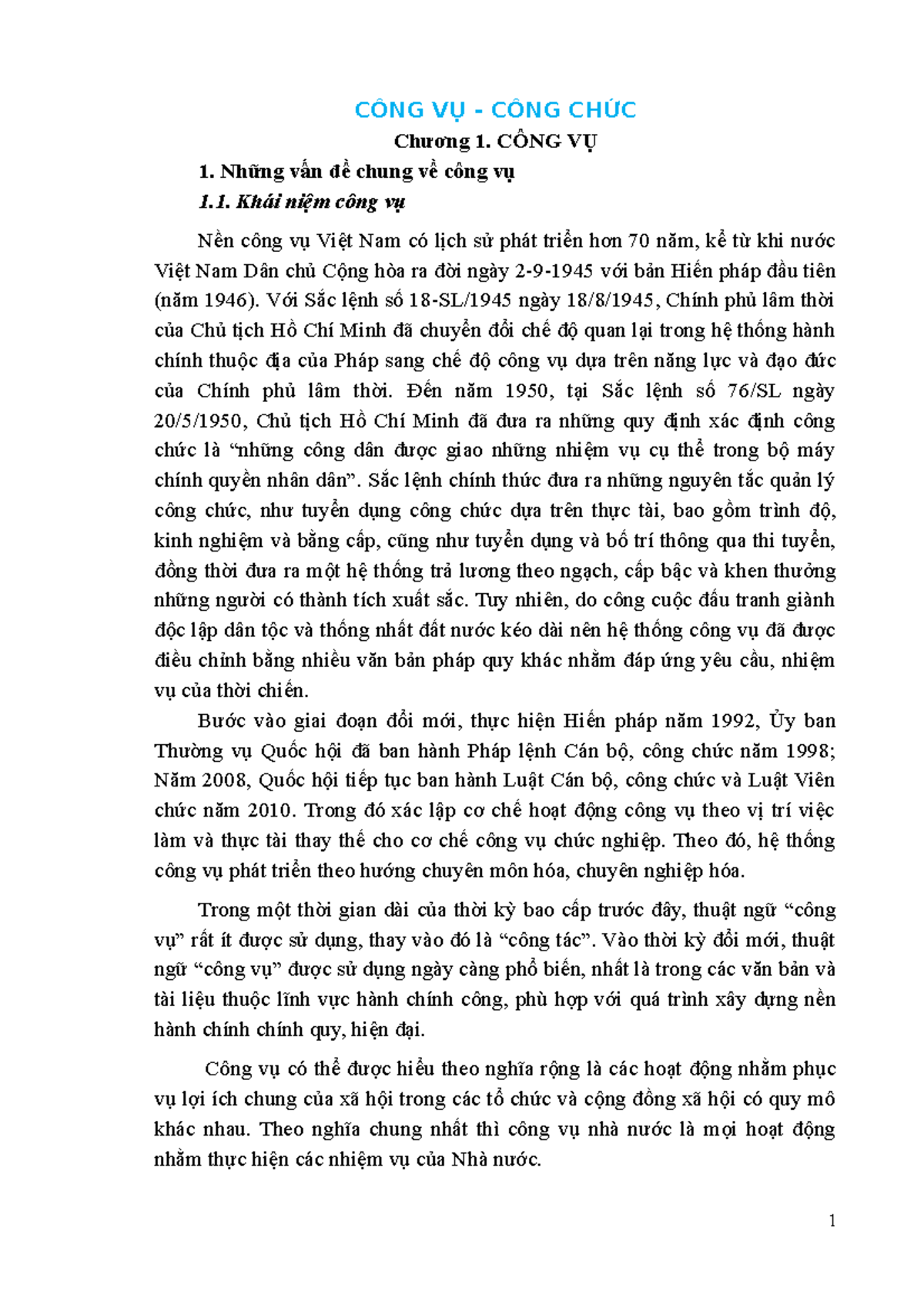 Cong vu cong chuc quan ly nha nuoc - CÔNG VỤ - CÔNG CHỨC Chương 1. CÔNG VỤ Những vấn đề chung về ...