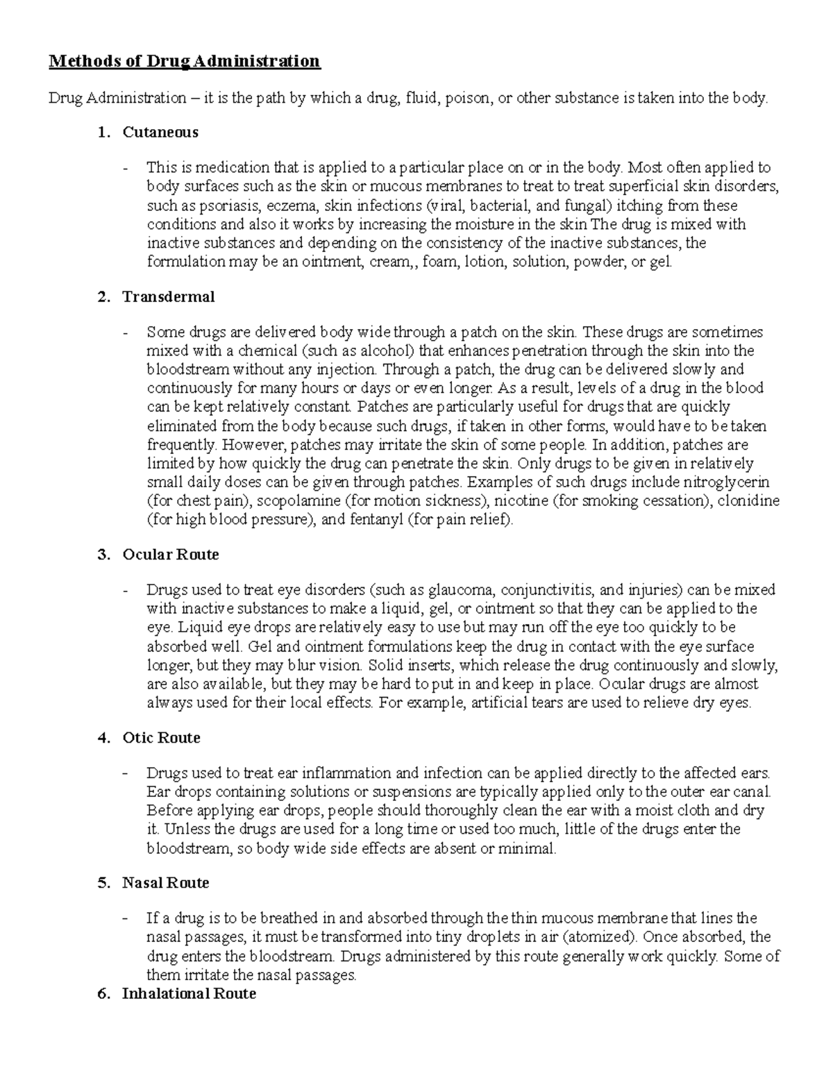 Pharmacology Drug Administration & Self Monitoring Summary ...