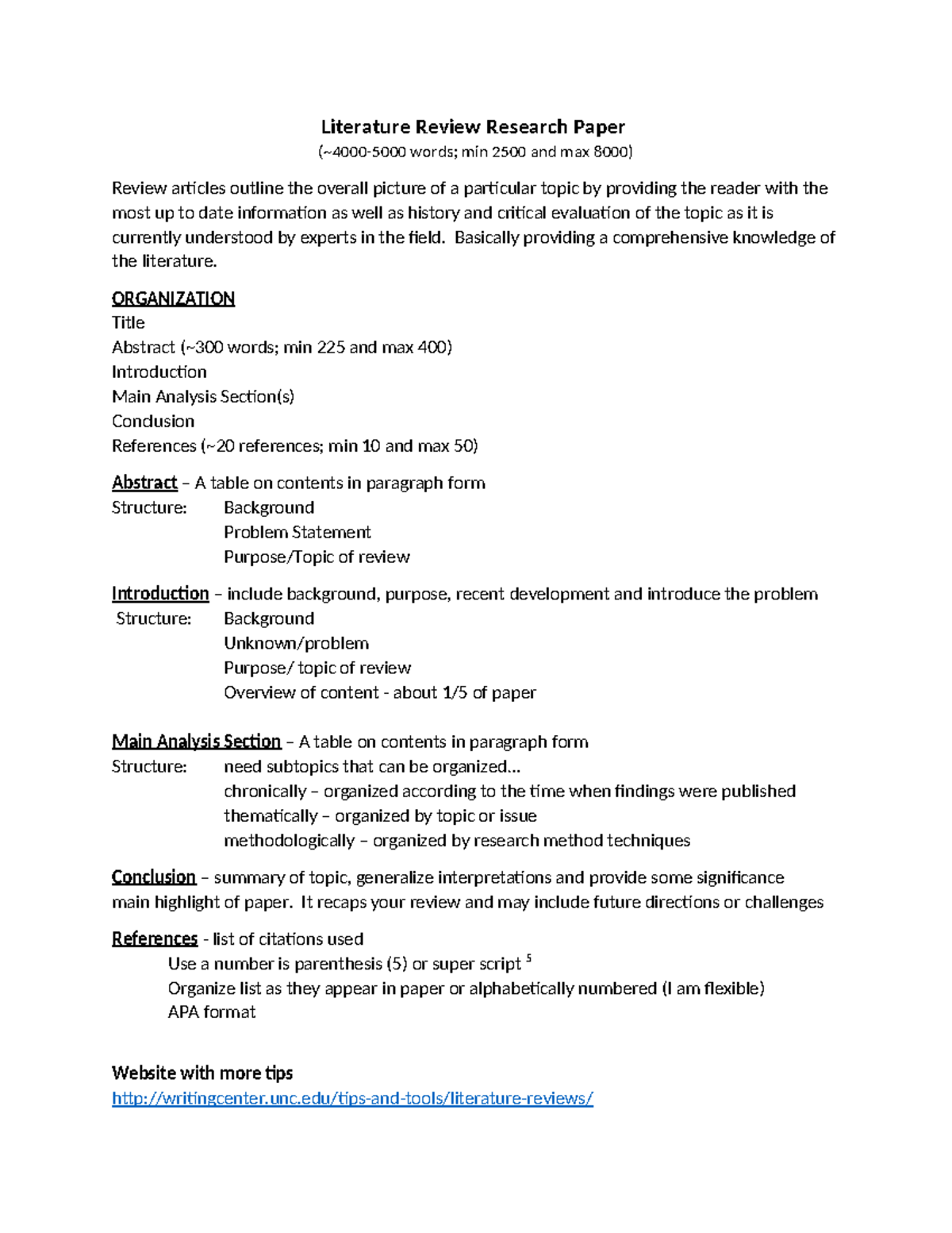 Specifc Guidelines for Literature Review Paper MO - Literature Review ...