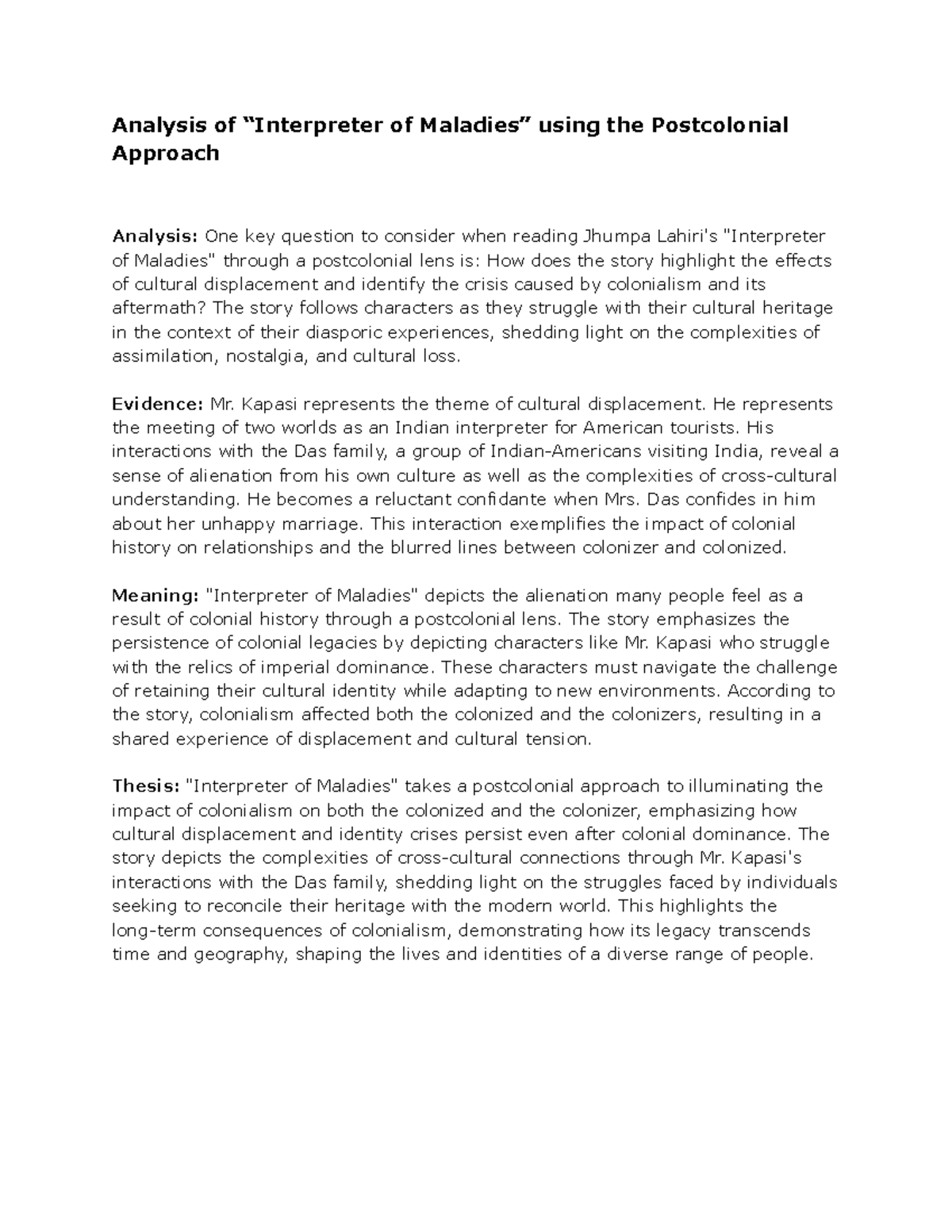 01.07 Literature Through the Lenses - Analysis of “Interpreter of ...