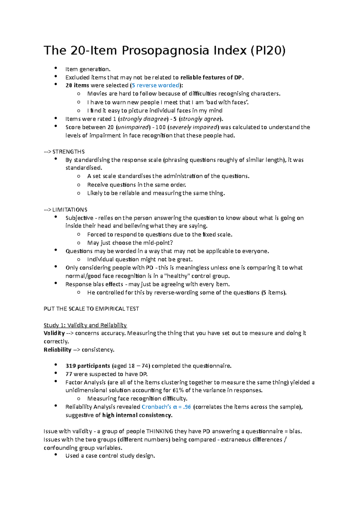 The PI20 - Applying Psychology Lecture Notes - The 20-Item ...
