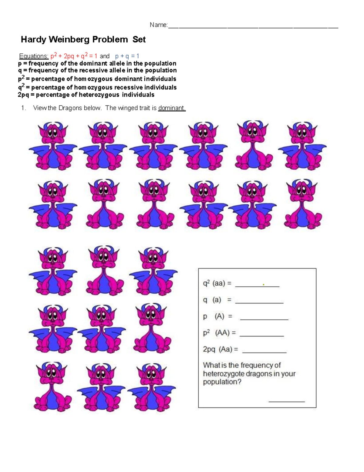 Hardy Weinberg Practice Set - SC - Name