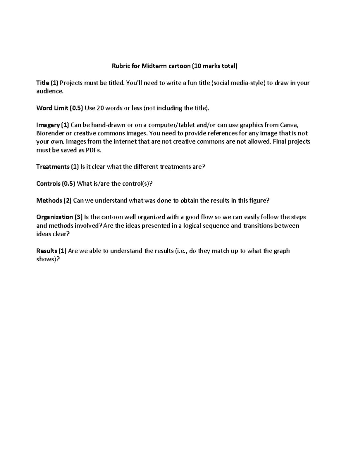 Rubric Midterm fig for cartoon - **Rubric for Midterm cartoon (10 marks ...