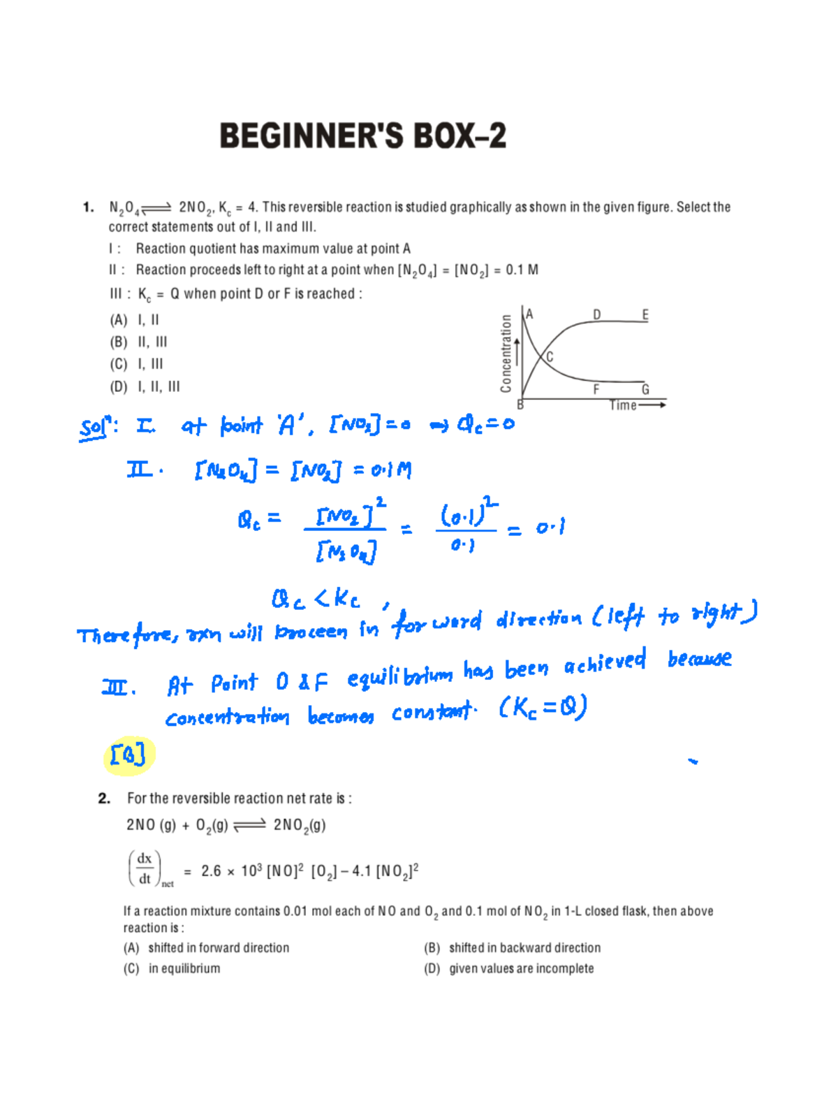 Chemistry bb2 solutions chemical equillibrium - 1. N20 2N0, K 4. This reversible reaction is ...