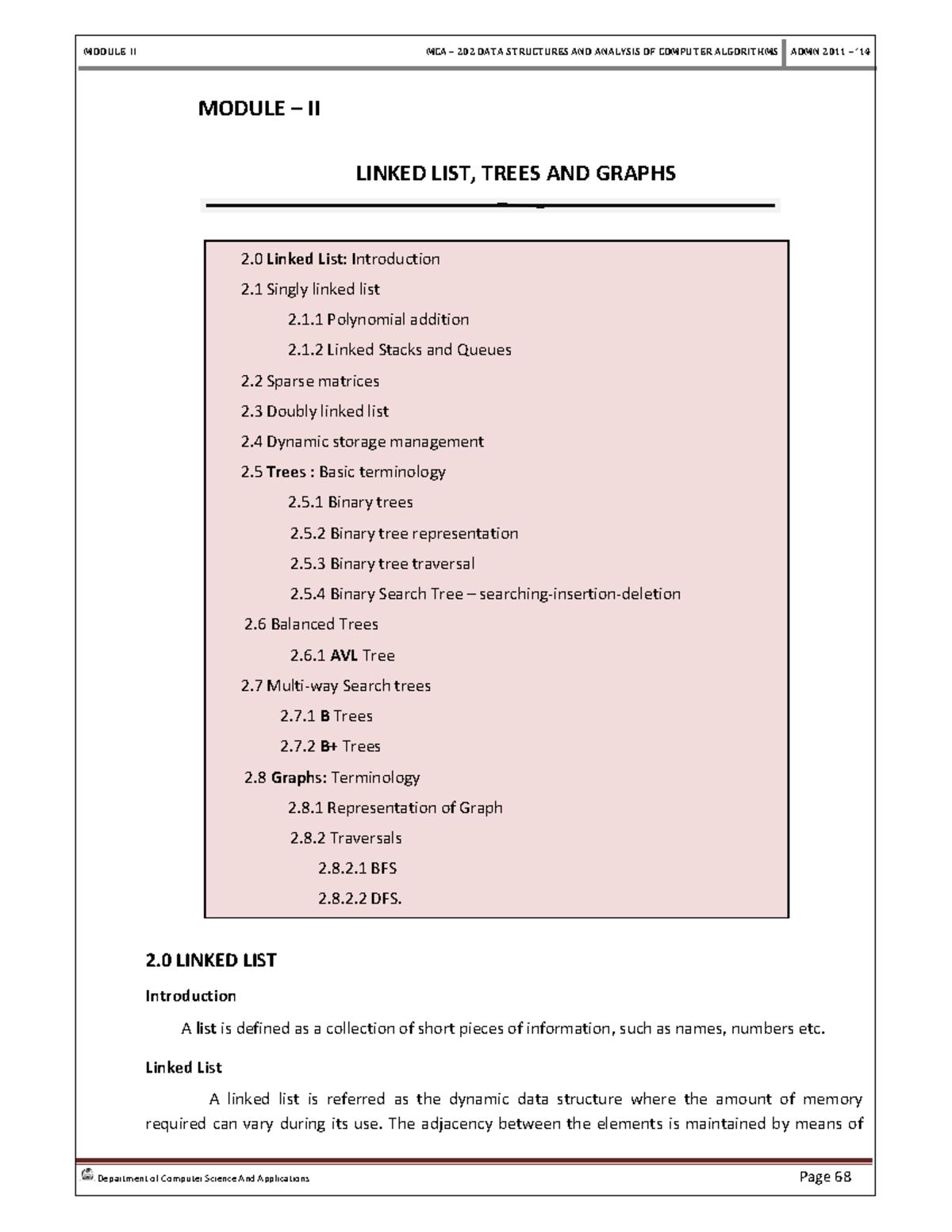 Revi Ds Mod2 Module 2 Lecture Notes Module Ii Linked List Trees And Graphs 2 Linked List