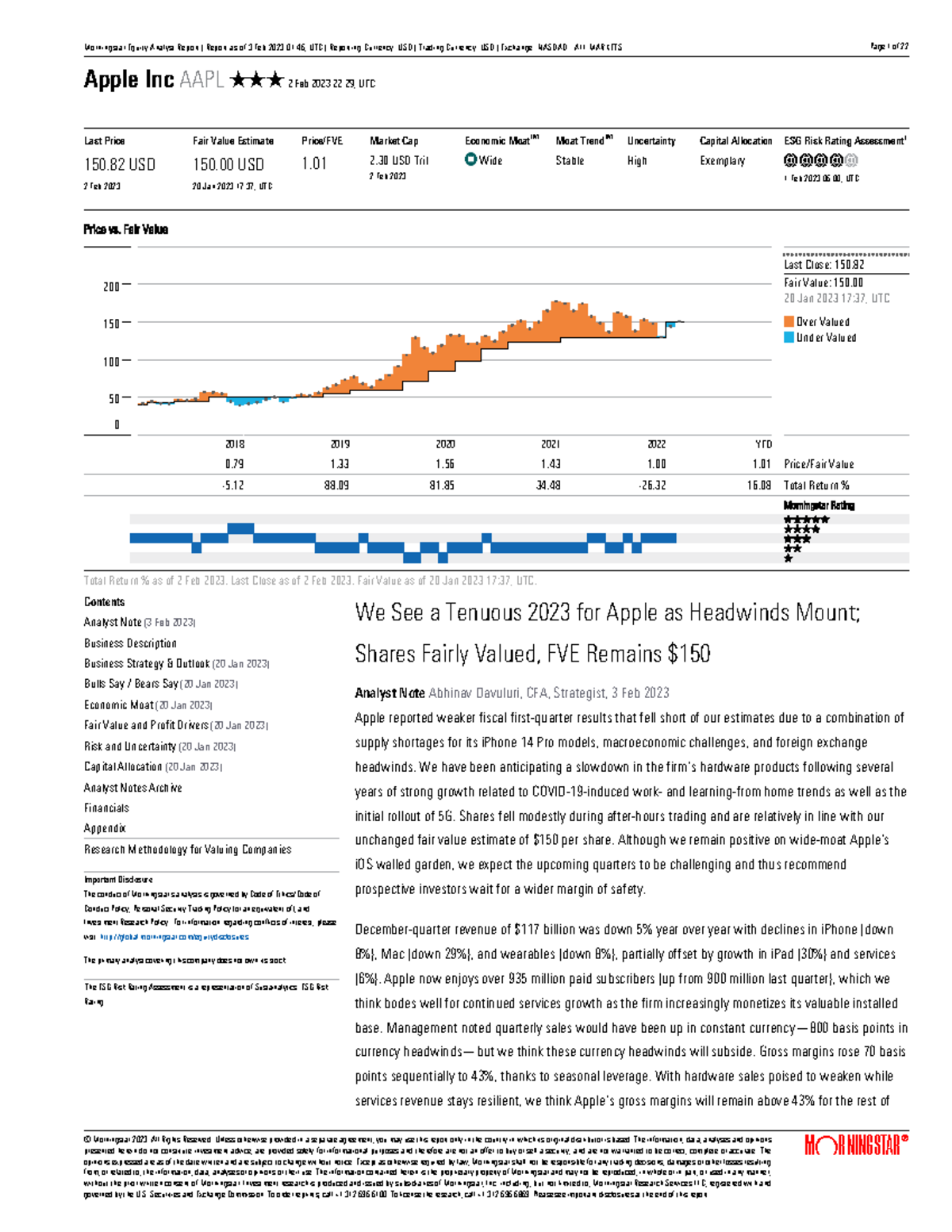 AAPL Morningstar report - ß ® Apple Inc AAPL QQQ2 Feb 2023 22:29, UTC ...