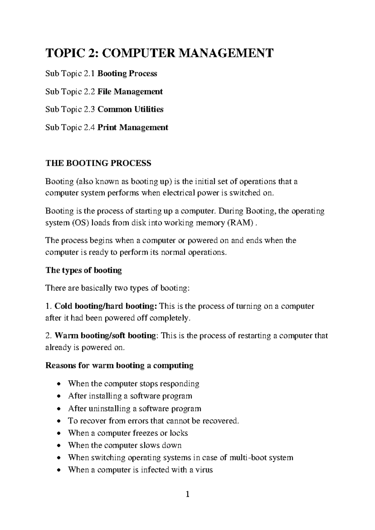 Topic 2- Computer Management - TOPIC 2: COMPUTER MANAGEMENT Sub Topic 2 ...