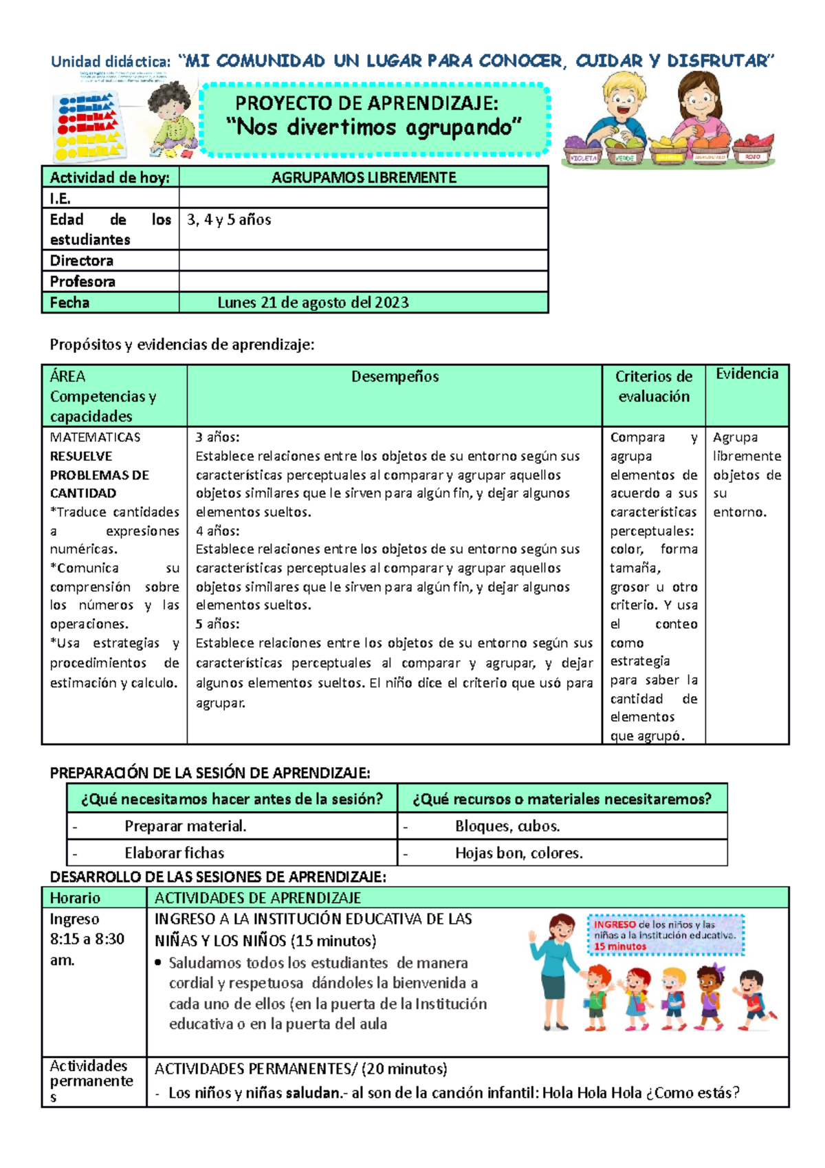 Lunes 21 de agosto del 2023 - Unidad didáctica: “MI COMUNIDAD UN LUGAR ...