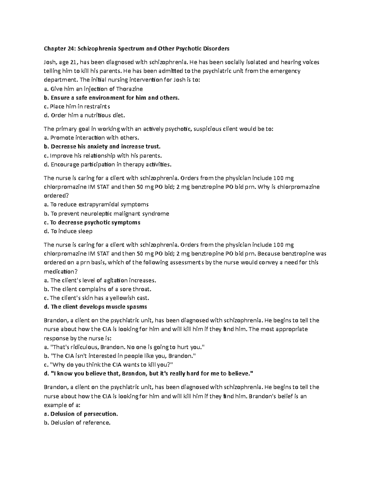 Chapter 24 - MENTAL HEALTH NURSING - Chapter 24: Schizophrenia Spectrum ...