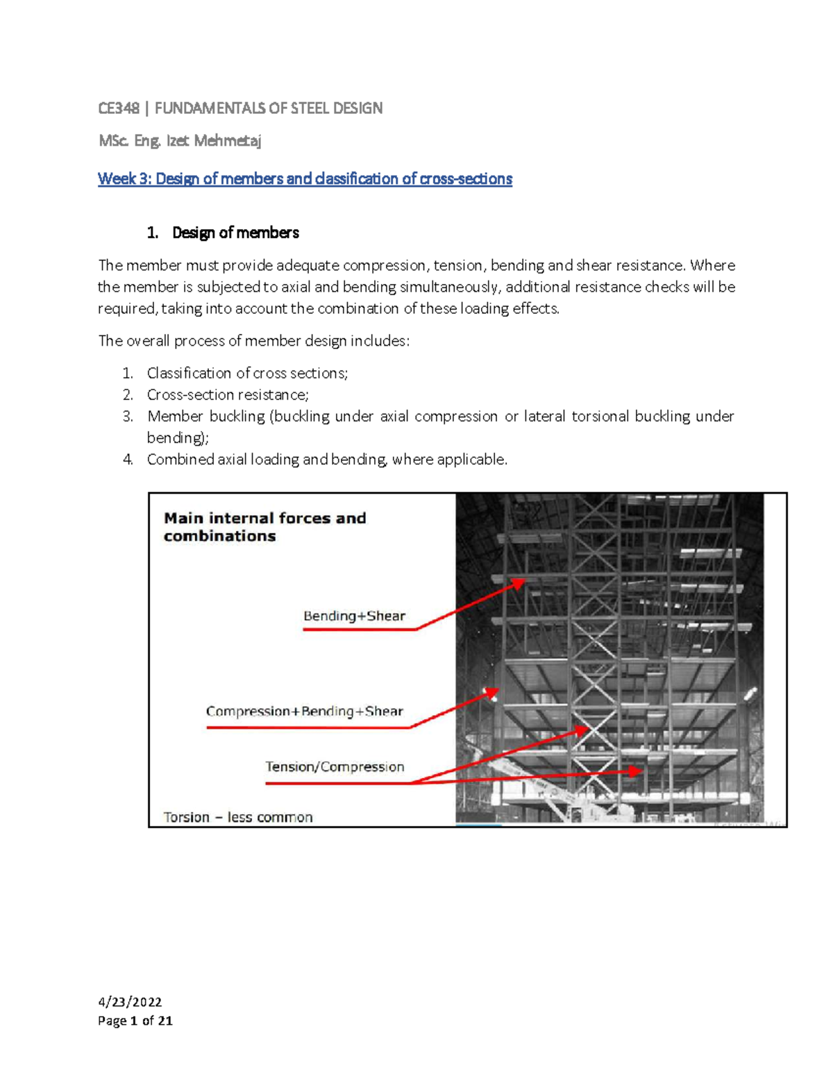 W02 Design of steel members and cross-section classification compressed ...