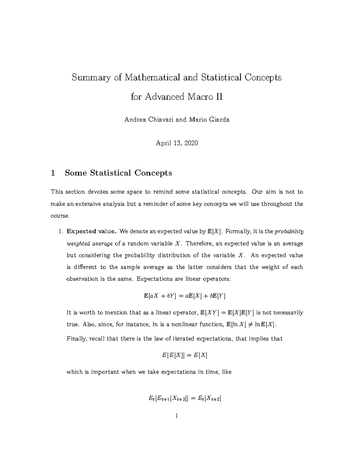 Math Handout - Formulas - Summary of Mathematical and Statistical ...