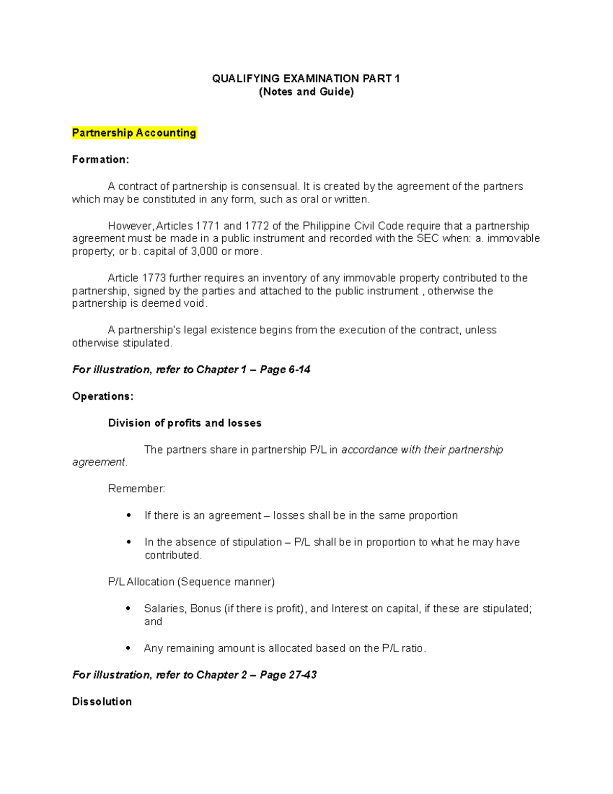 Qualifying Exam Notes (Partnership Accounting) - QUALIFYING EXAMINATION ...