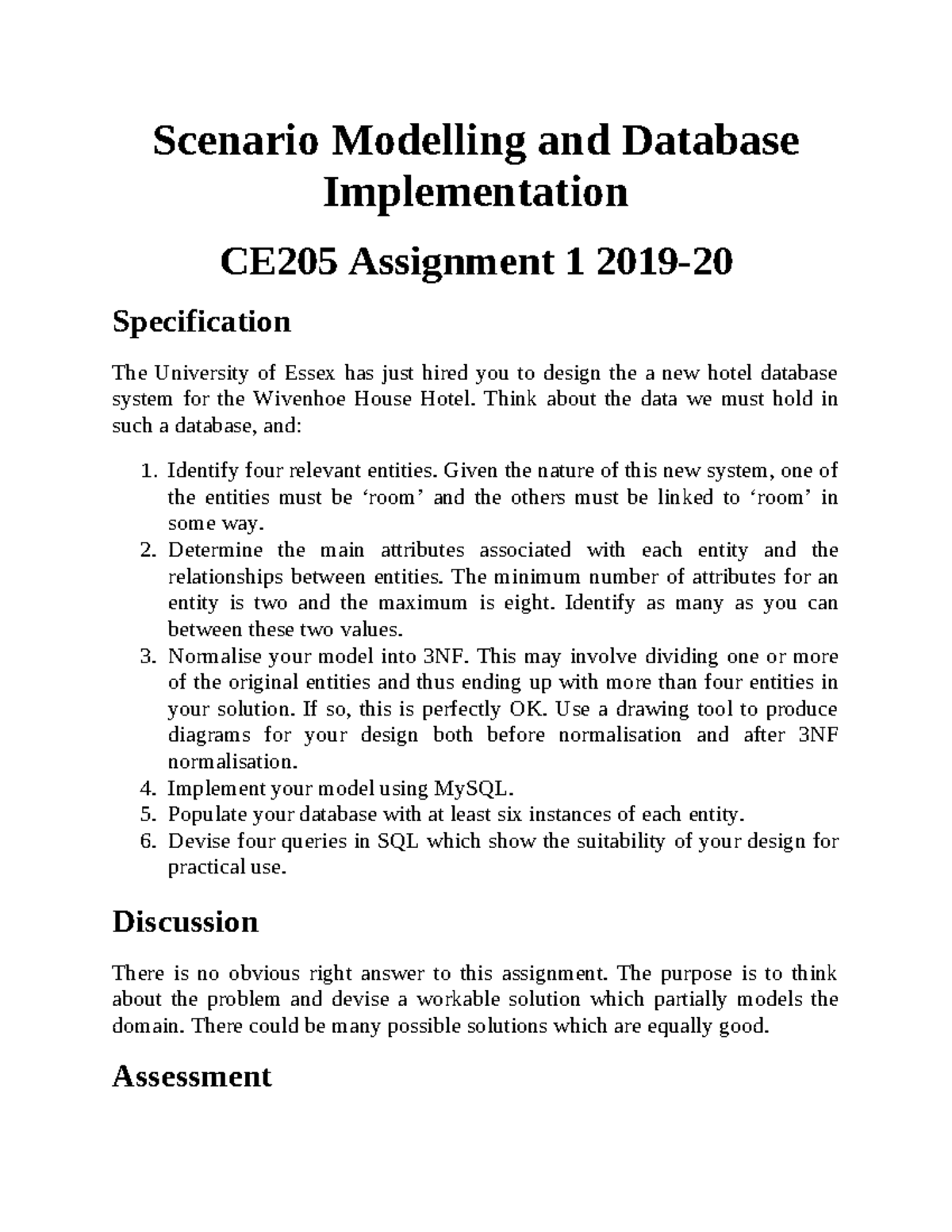 Ce205 cwk-01-Database Modelling - Scenario Modelling and Database ...