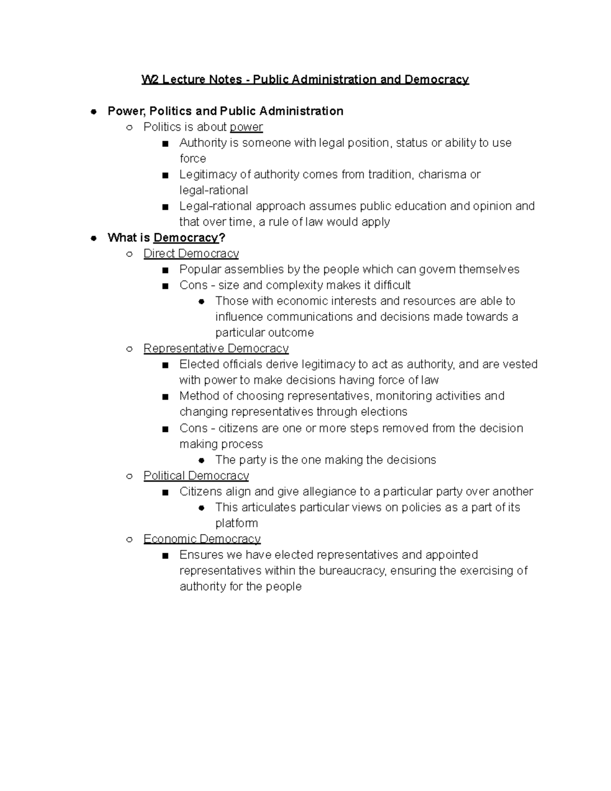 WEEK 2 - Public Admin Democracy - W2 Lecture Notes - Public ...
