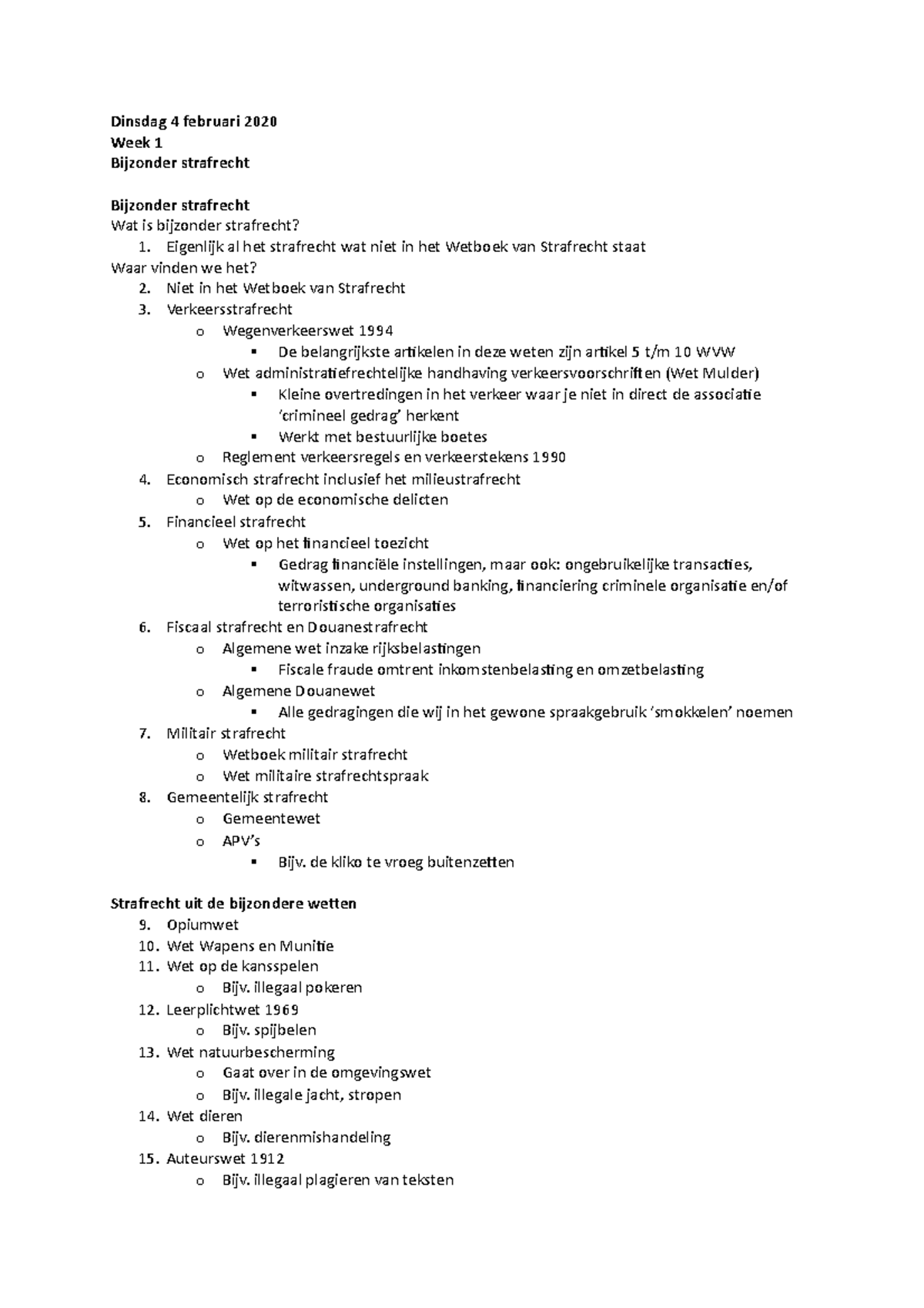 Hoorcollege Bijzonder Strafrecht Dinsdag 4 Februari 2020 Week 1