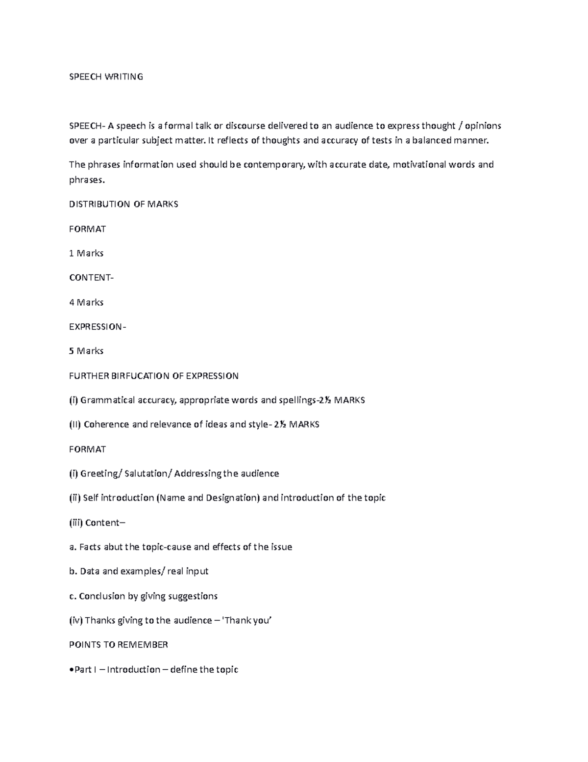 Speech Writing-std xi - SPEECH WRITING SPEECH- A speech is a formal ...