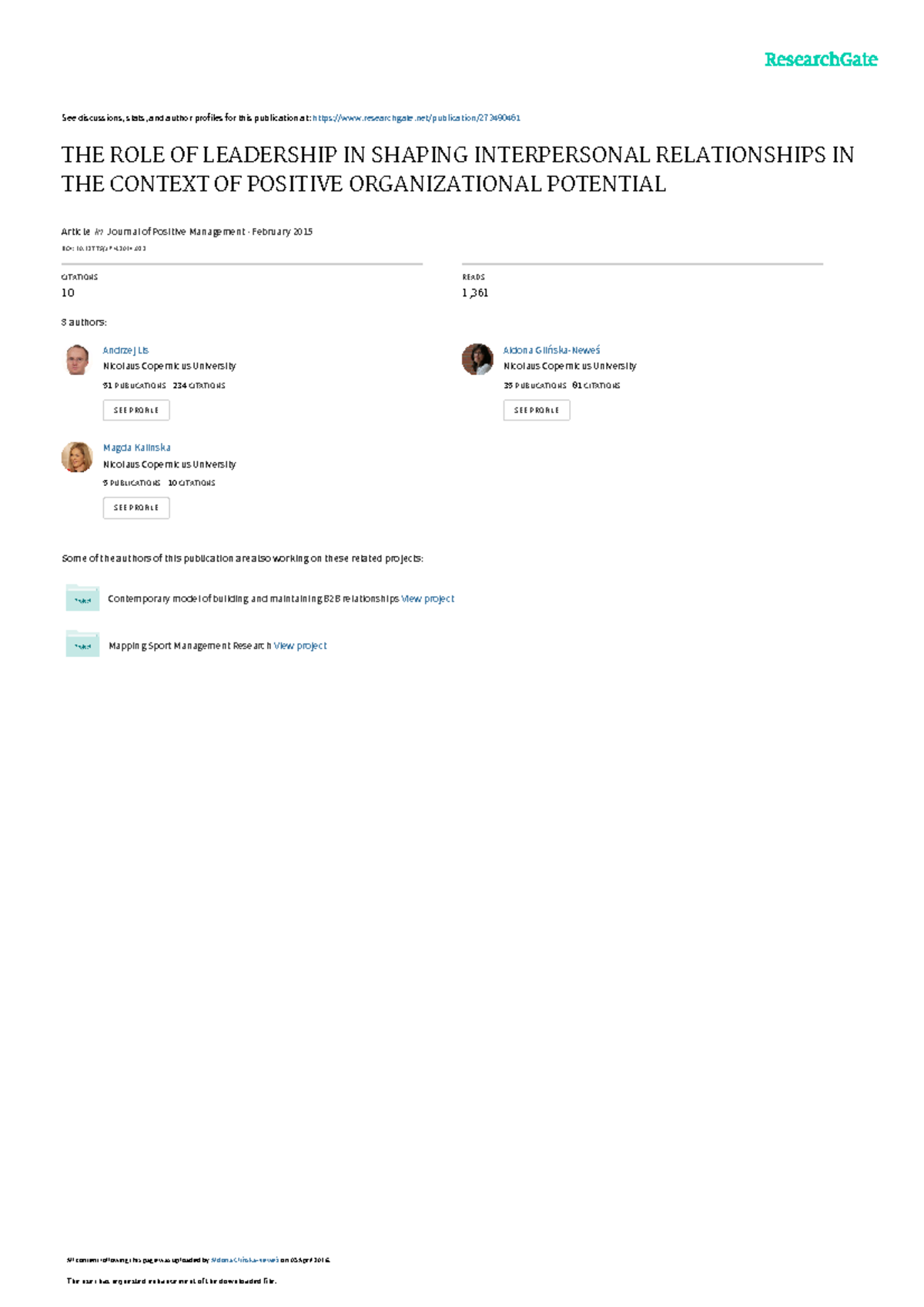 THE ROLE OF Leadership IN Shaping Interpersonal RE - See discussions, stats, and author profiles ...