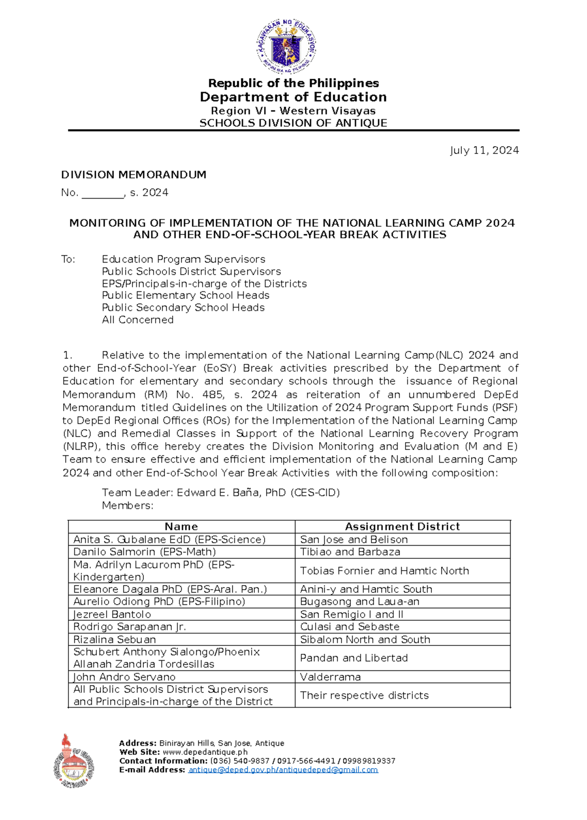 NLC 2024 Monitoring - NLC - Republic of the Philippines Department of ...