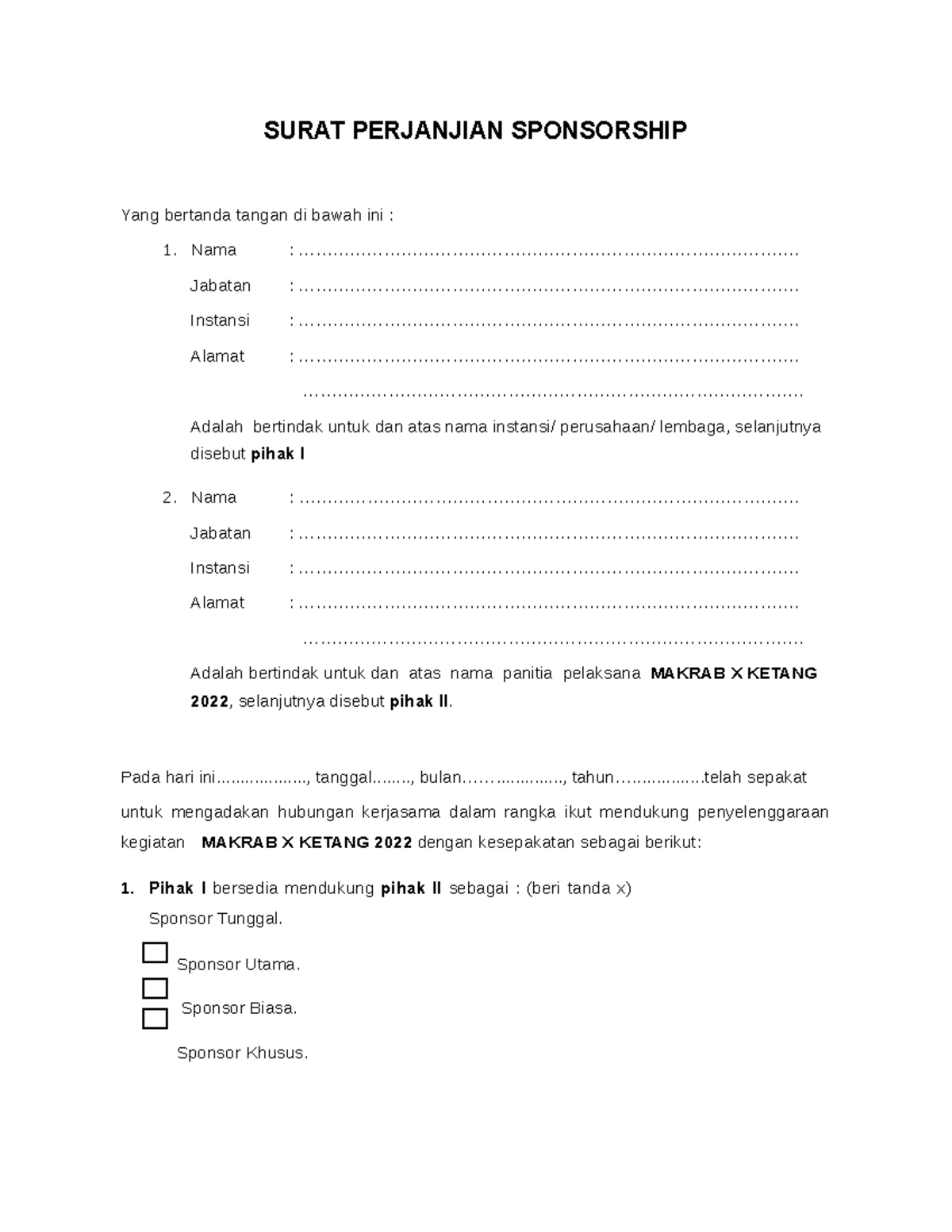 Surat Perjanjian Sponsorship-MOU Makrab - SURAT PERJANJIAN SPONSORSHIP ...