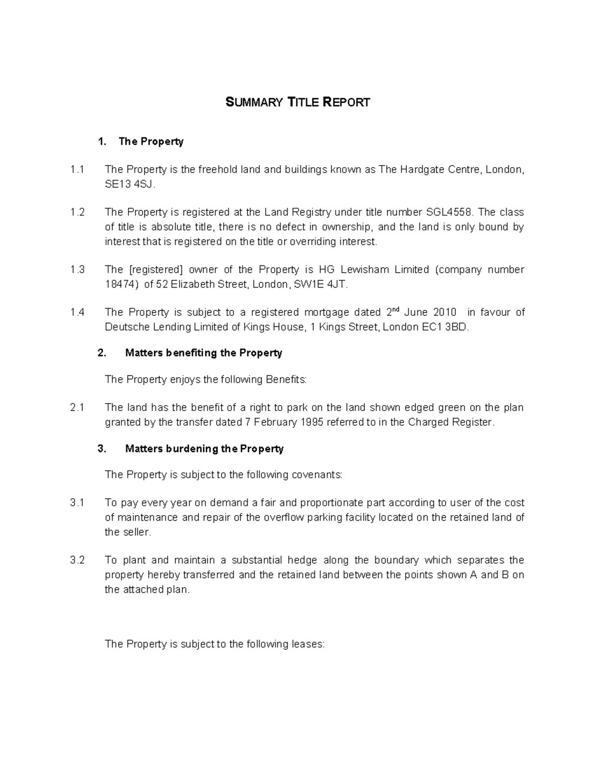 Apply task 1- precedent summary title report - SUMMARY TITLE REPORT The ...