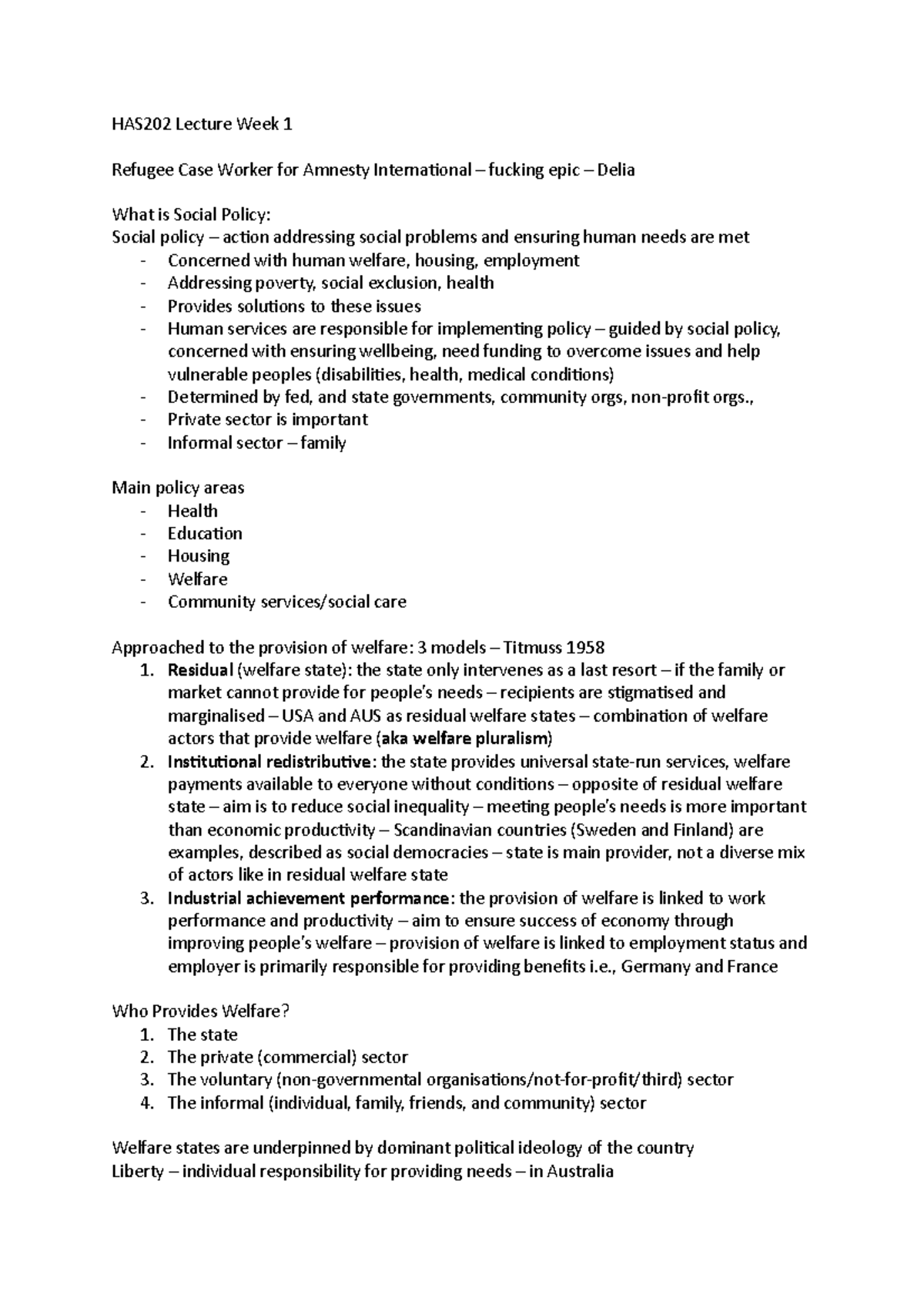 Introduction to Social Policy - HAS202 Lecture Week 1 Refugee Case ...