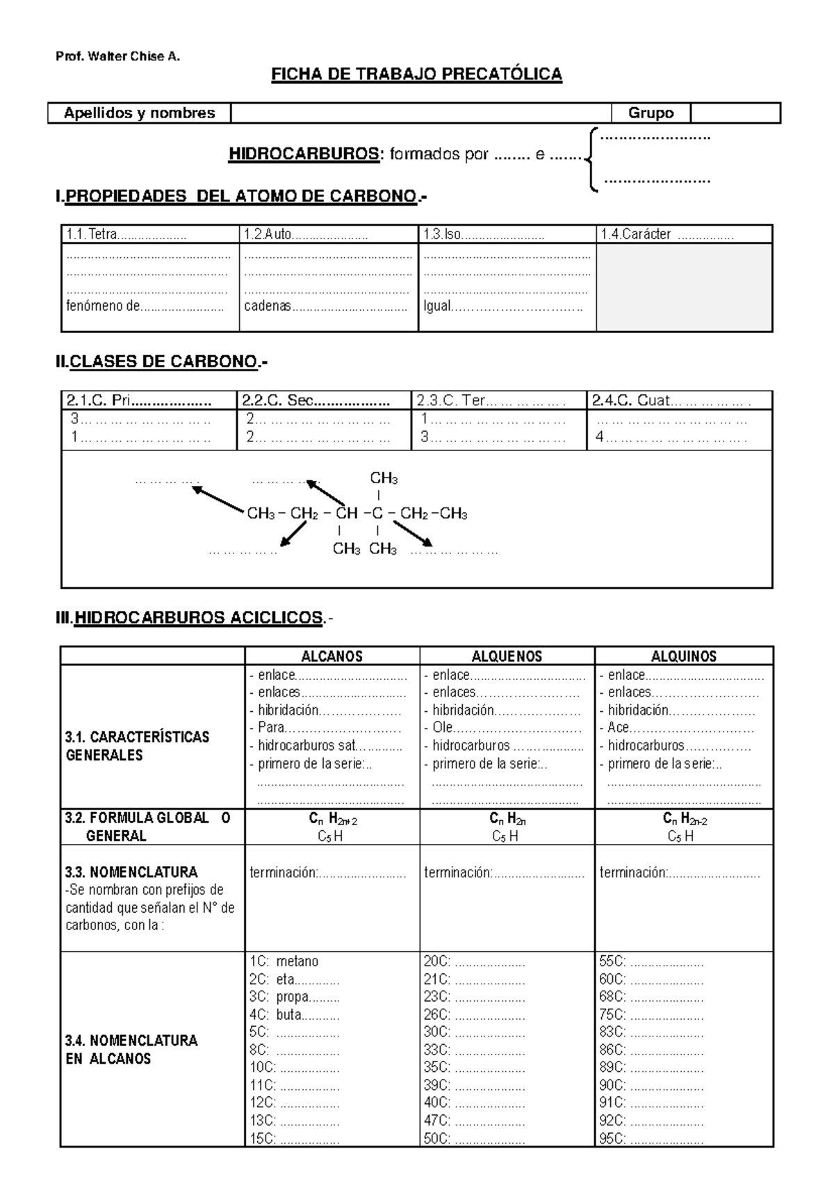Ficha Hidrocarburos 2024 - Prof. Walter Chise A. FICHA DE TRABAJO ...